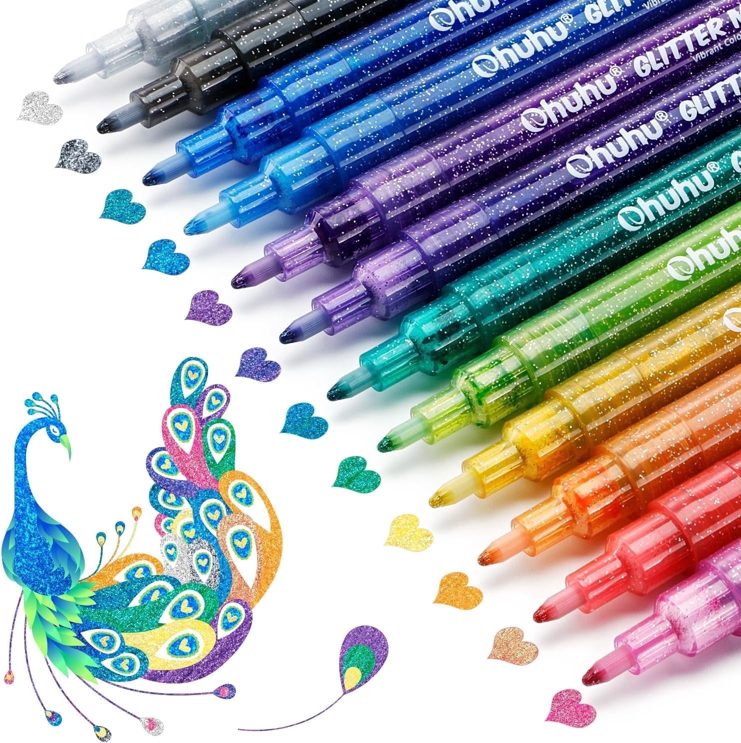 Ohuhu Glitter Markers, 12 Metallic Colors, Fine Tip, Water-Based Ink ...