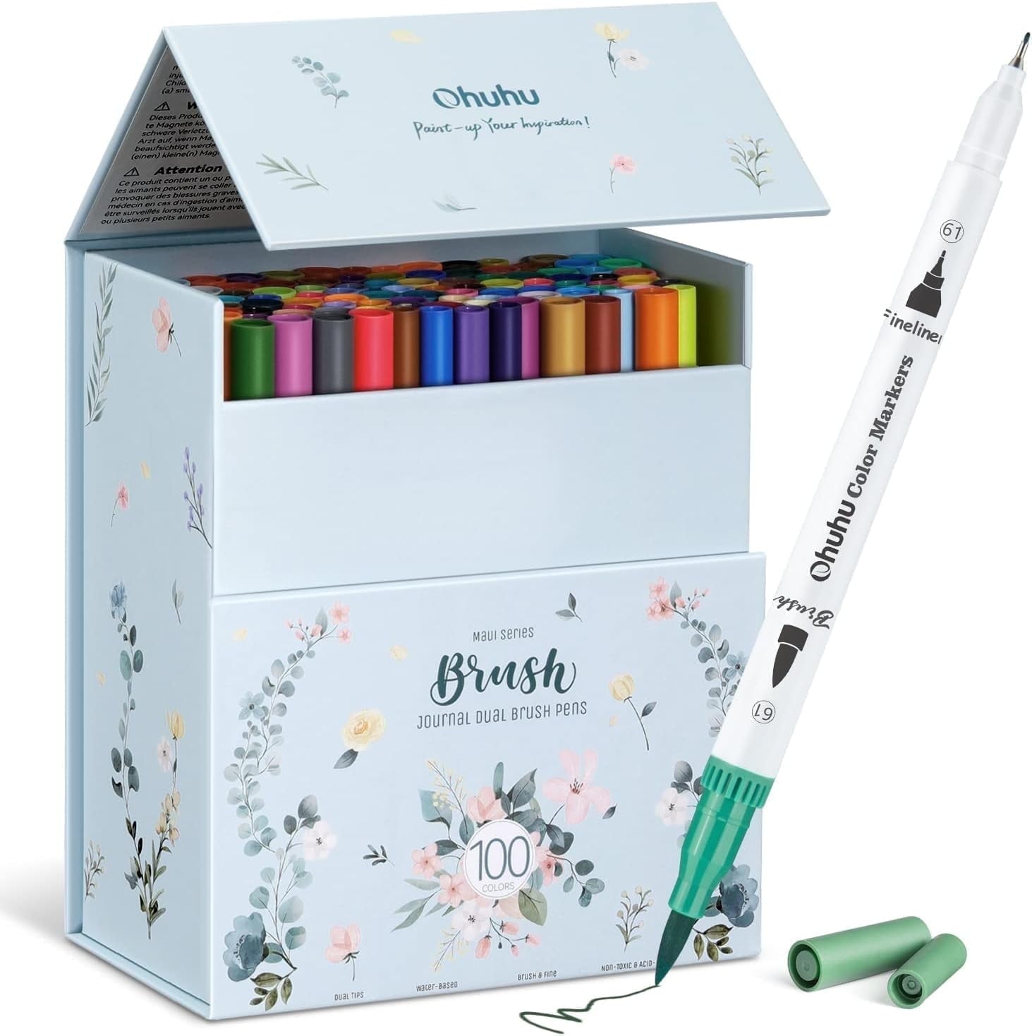 Ohuhu 100 Colors Water-Based Dual Tips Markers for Adults, Maui White ...