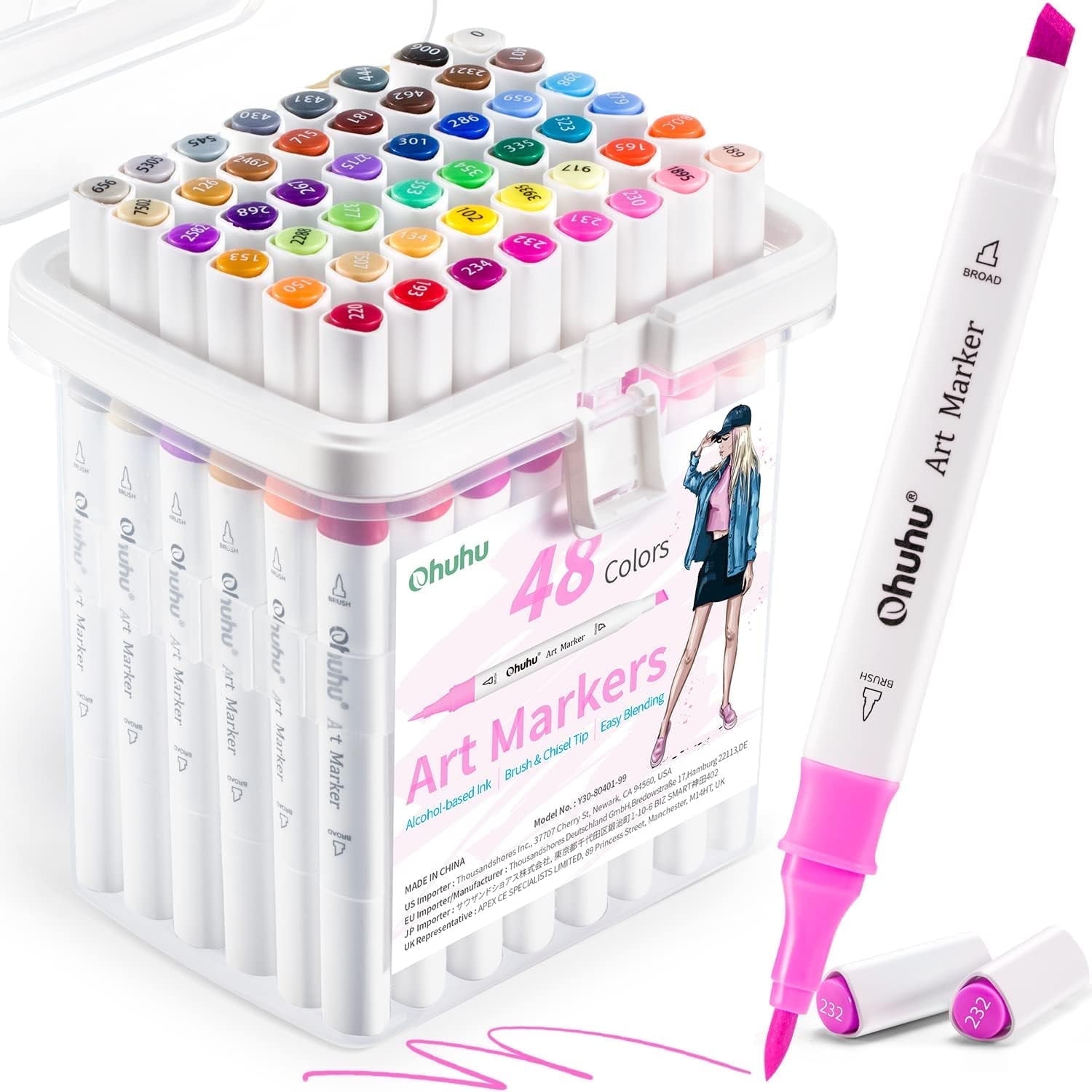 Ohuhu 48 Alcohol-Based Art Markers, Double Tipped Brush and Chisel ...