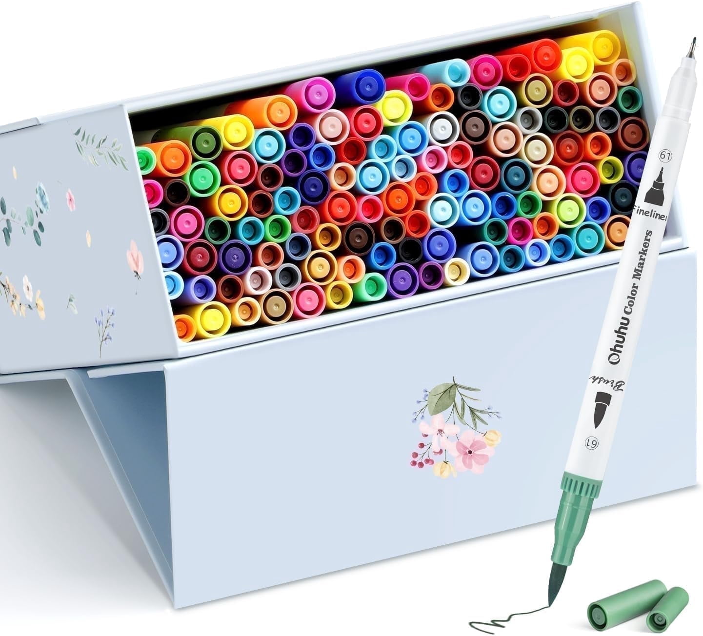 Ohuhu 120-Color Water-Based Markers Set, Fineliner & Brush Dual Tips ...