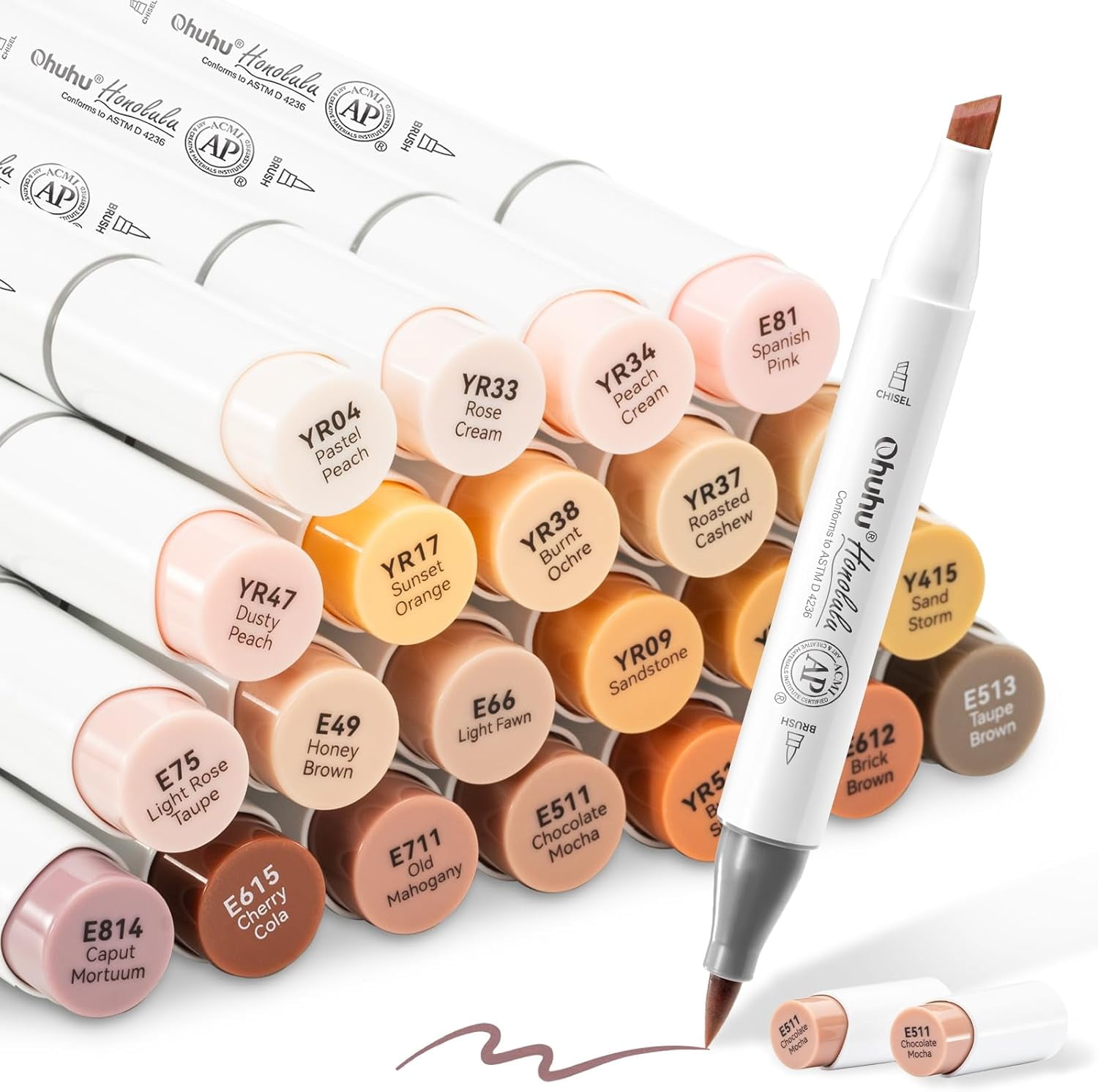 Ohuhu Skin Tone Alcohol Markers Brush Tip - 24 Portrait Skin Color ...