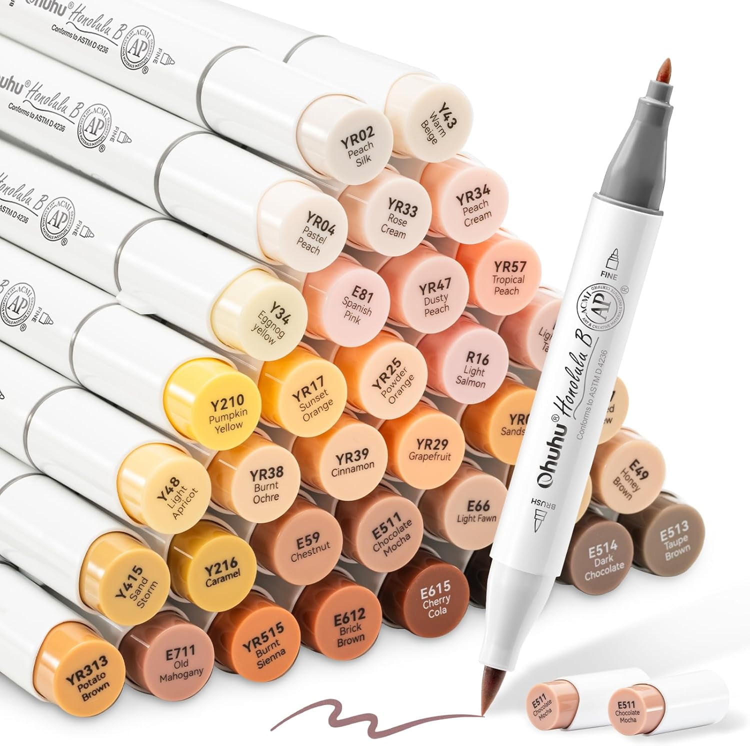 Ohuhu Skin Tone Alcohol Markers Brush Tip - 36 Portrait Skin Color ...