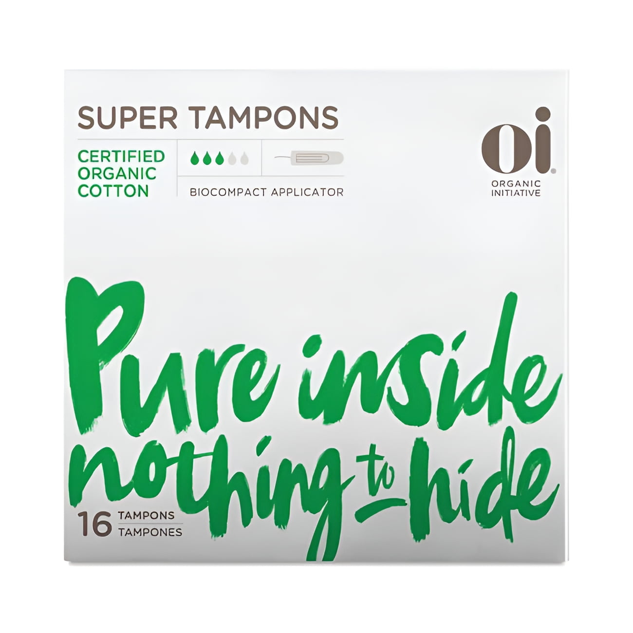 Oi Organic Cotton Tampons, Box of 16 Super Tampons, Compact Plant-Based ...