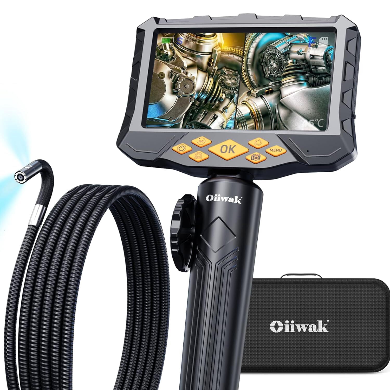 Oiiwak 5" Articulating Borescope Dual Len 8.0mm 3FT Industrial ...