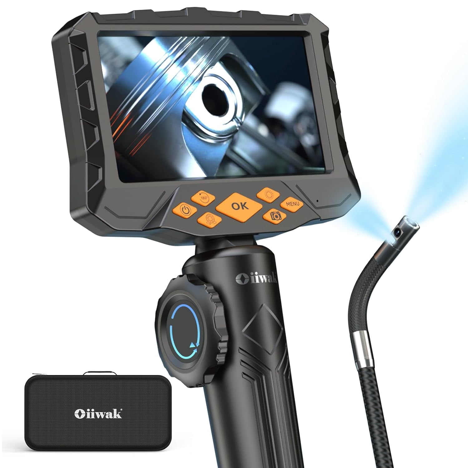 Oiiwak Two-Way Articulating Borescope, 5inch IPS Dual Len Endoscope ...