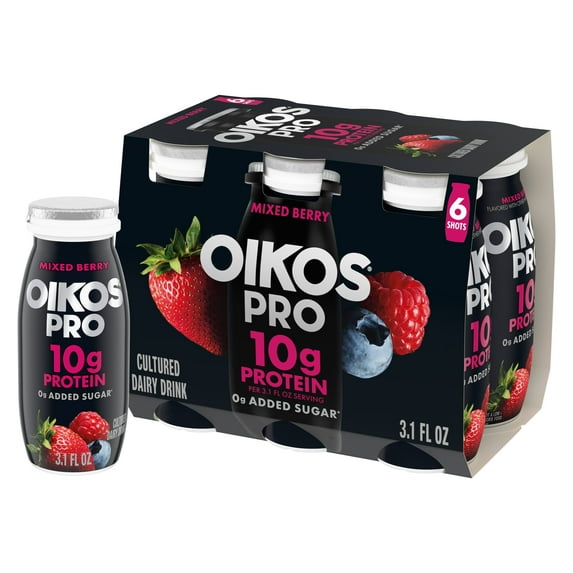 Oikos Pro Mixed Berry Dairy Drink, 10g of Protein, 0g Added Sugar, Convenient High Protein Snack ...