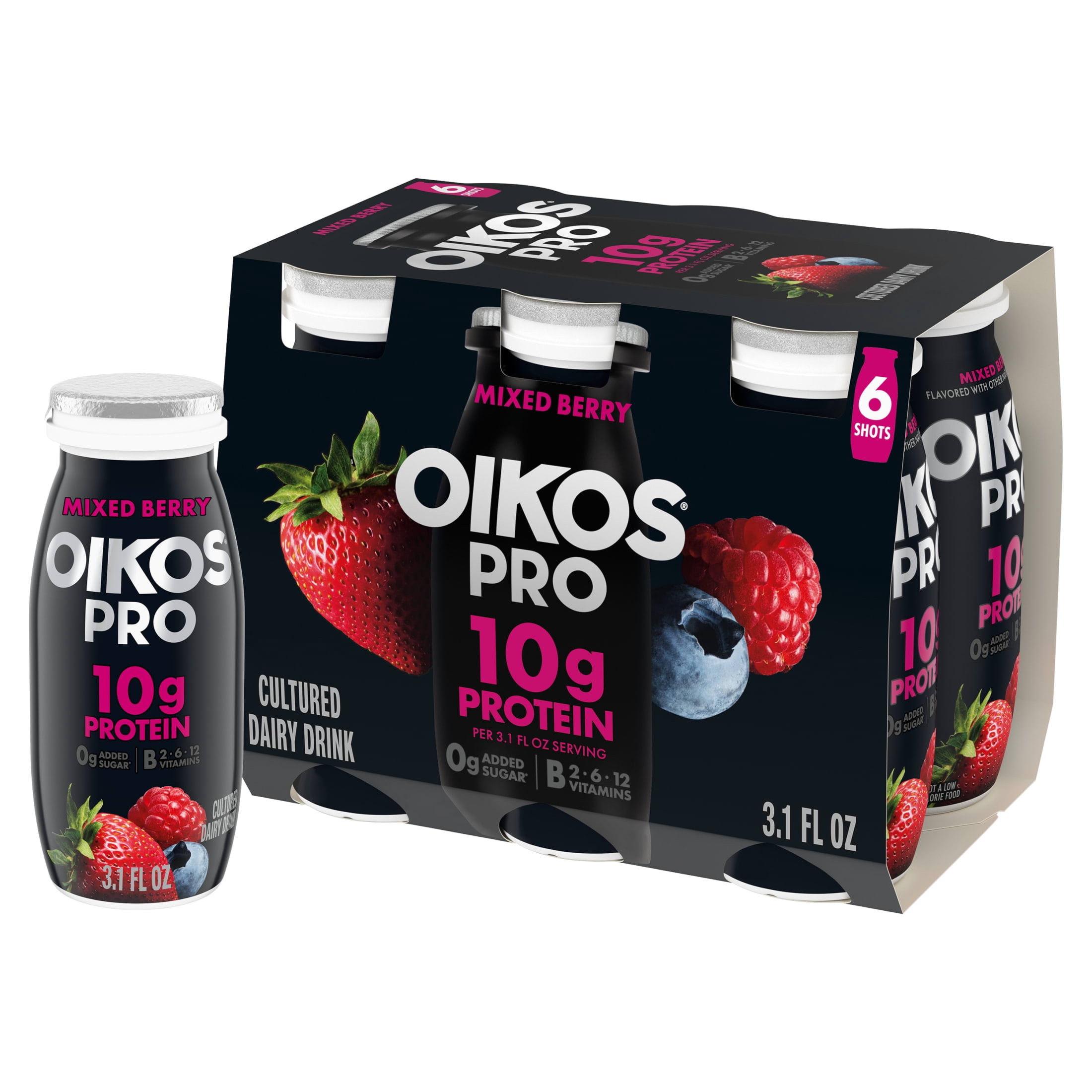 Oikos Pro Shots 10g Protein, Mixed Berry Cultured Dairy Drinks Bottles ...