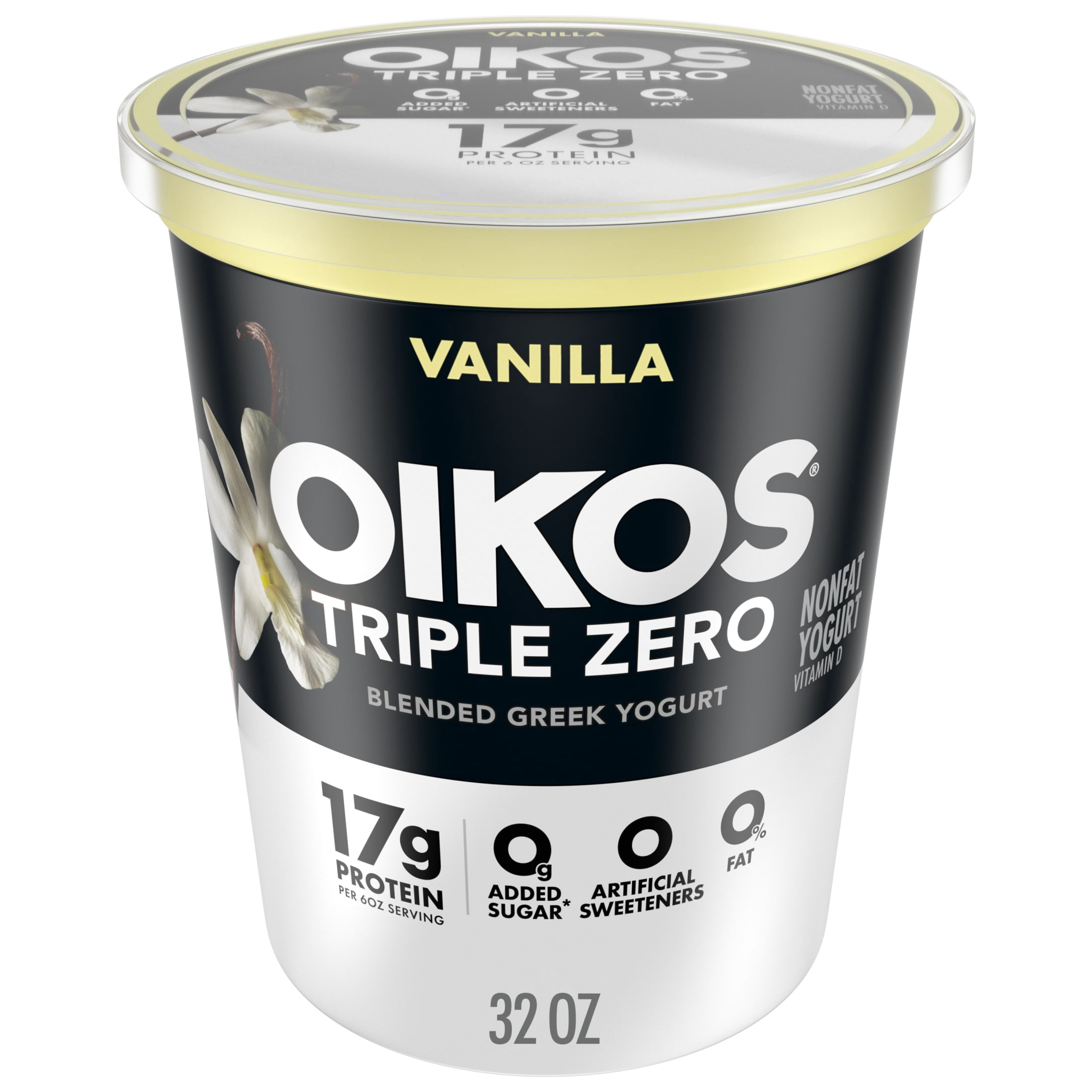 Oikos Triple Zero 17g Protein, 0g Added Sugar, Fat Free Vanilla Greek ...