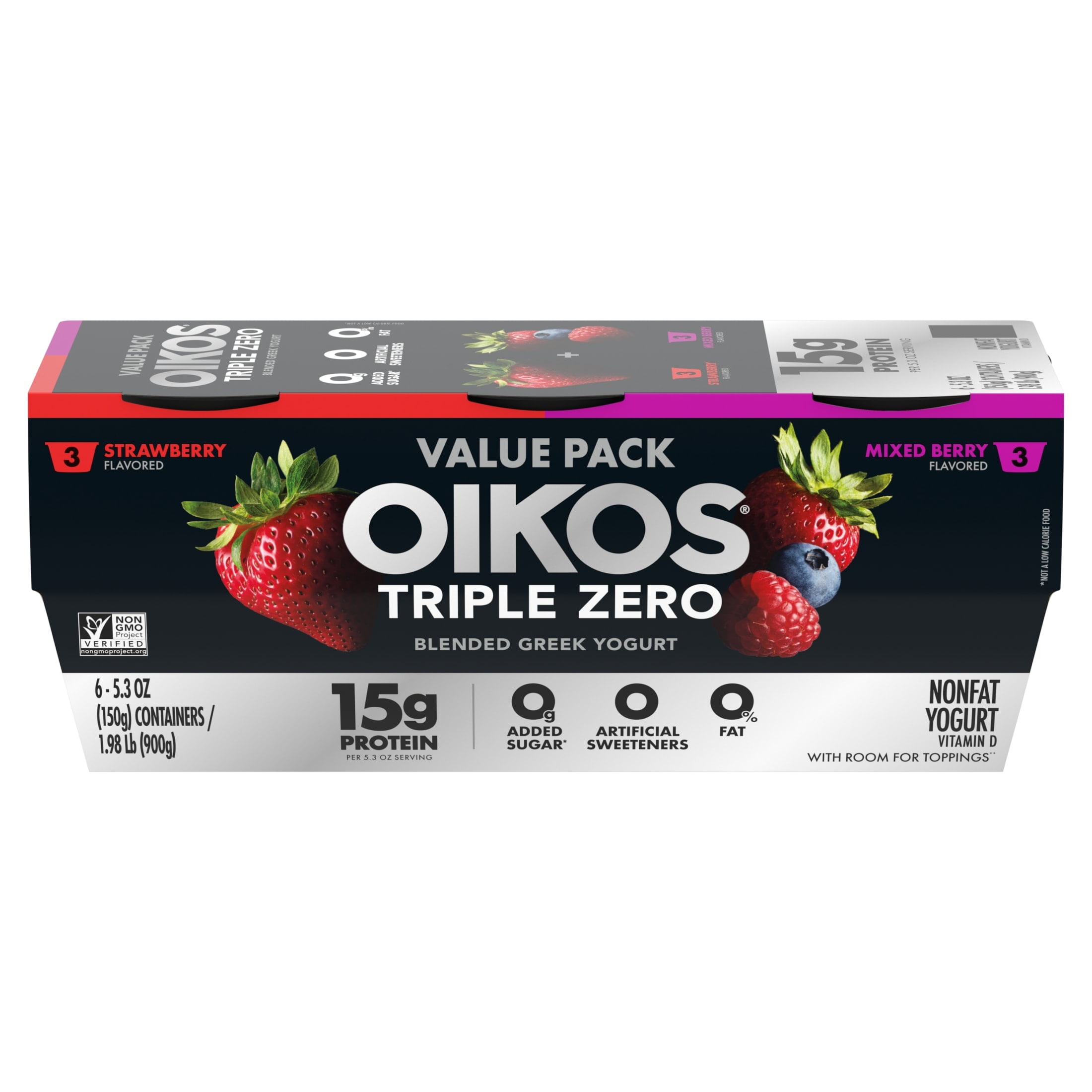 Oikos Triple Zero Strawberry and Mixed Berry 0g Added Sugar Fat Free ...