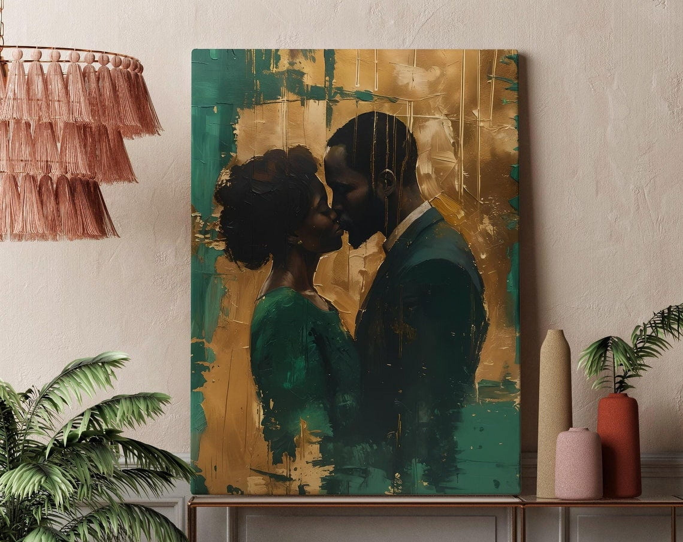 Oil Art Painting, Love Art, Black King And Queen, Man And Woman Kiss, African Painting, Vintage ...