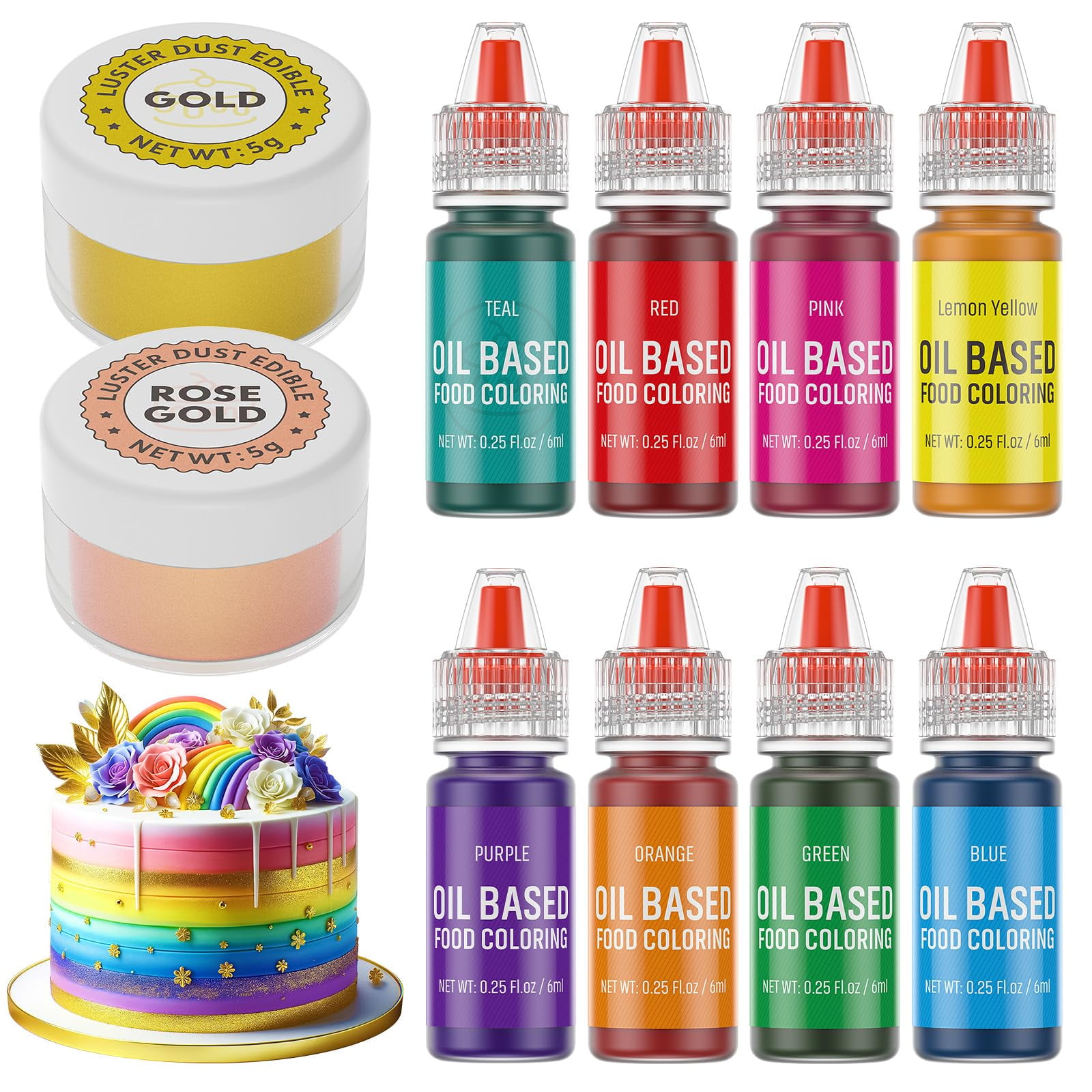 Oil Based Food Coloring and Luster AIS1 Dust Set, Edible Food Coloring ...