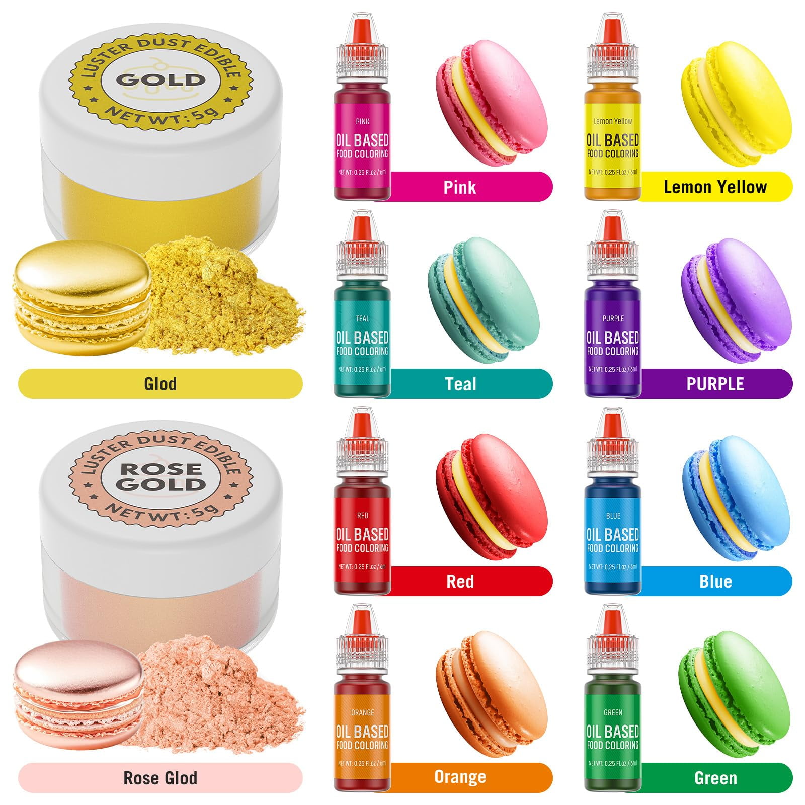 Oil Based Food SCH4 Coloring and Luster Dust Set, Edible Food Coloring ...