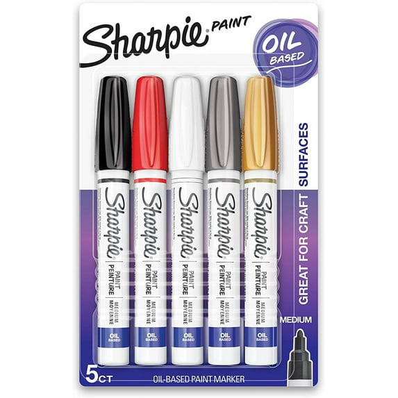 Oil-Based Paint Markers, Medium Point, Assorted & Metallic Colors, 5 ...
