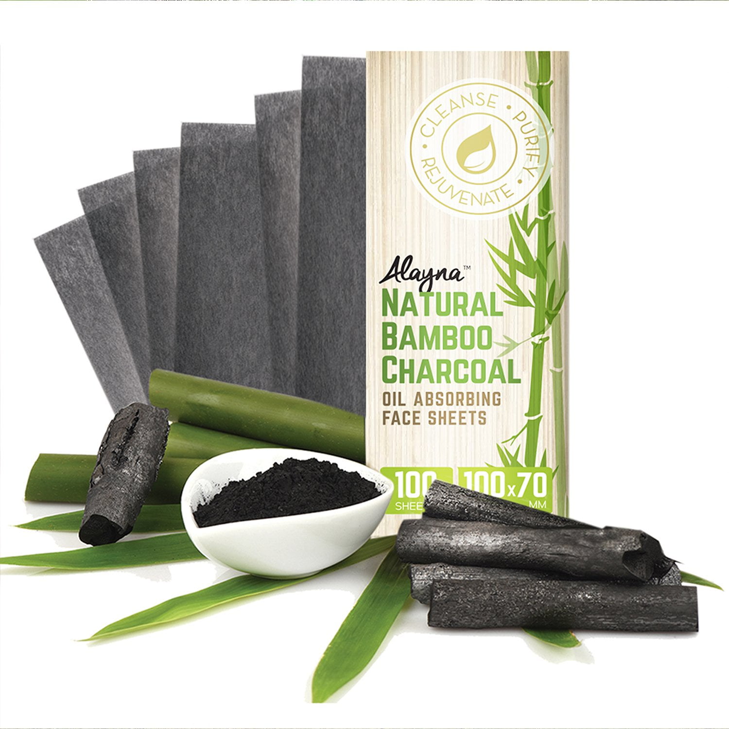 Oil Blotting Sheets- Natural Bamboo Charcoal Oil Absorbing Tissues- 100 ...