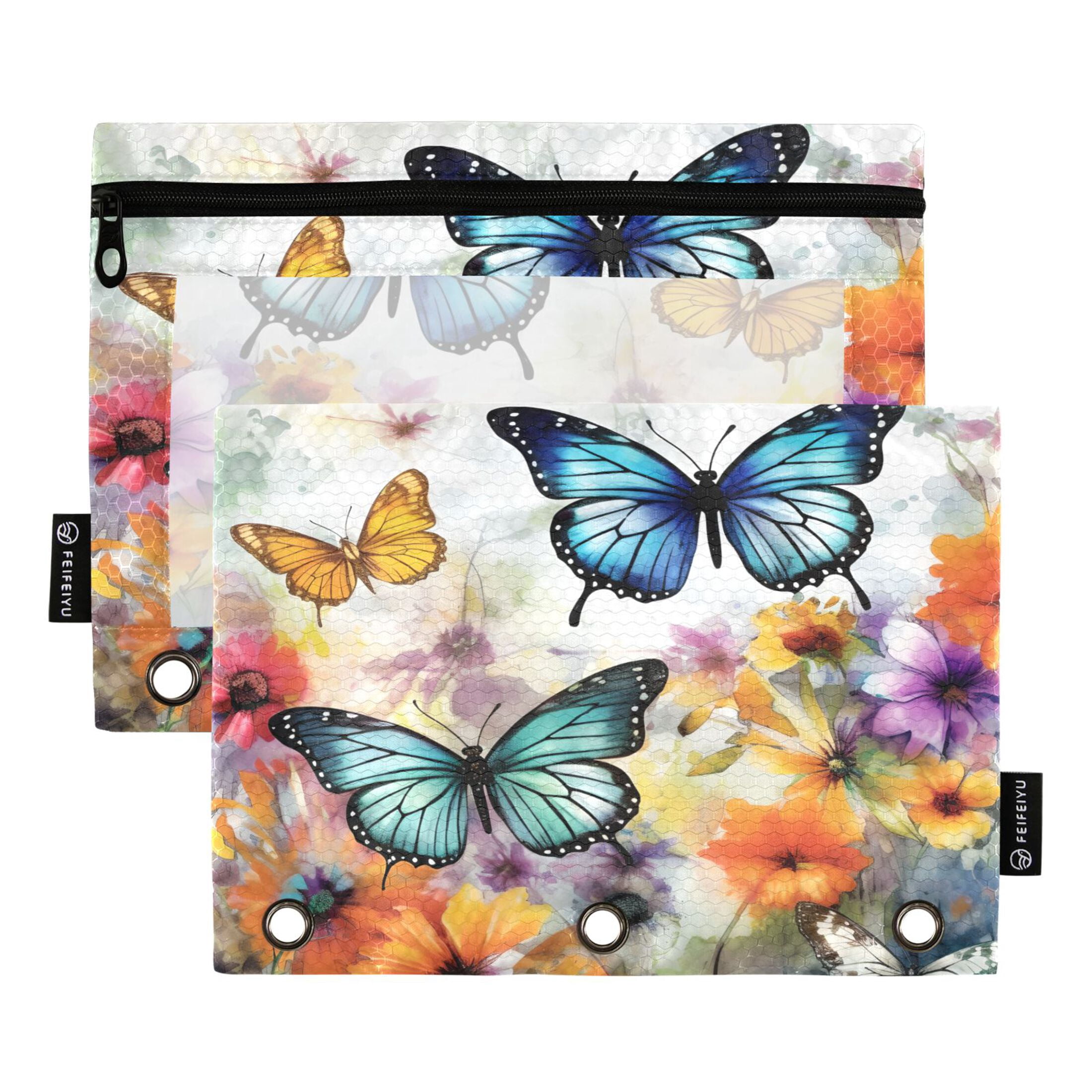 Oil Butterflies Flying 2 Pack Pencil Pouch for 3 Ring Binder Smooth ...