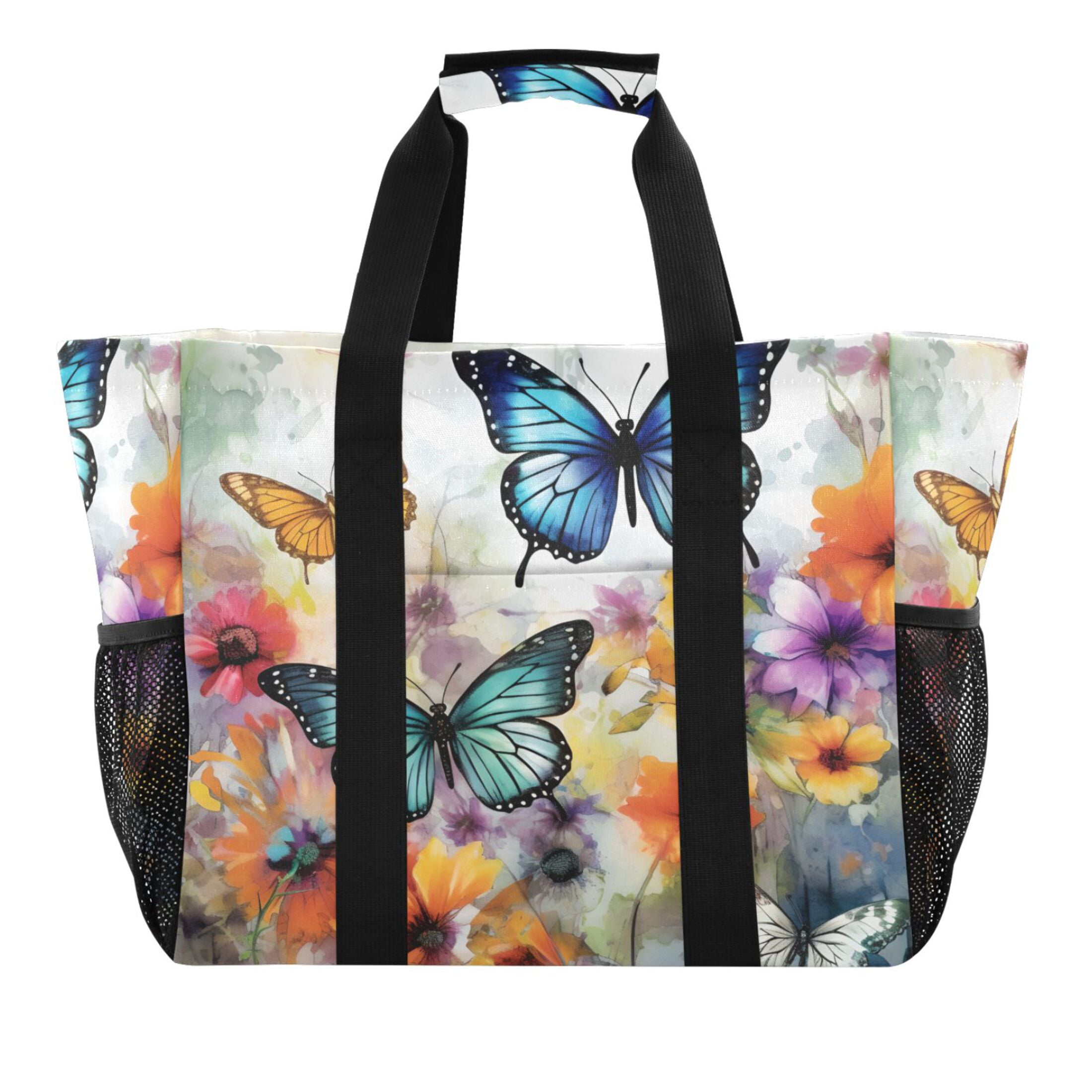 Oil Butterflies Flying Reusable Grocery Bags with Handle Side Pocket ...