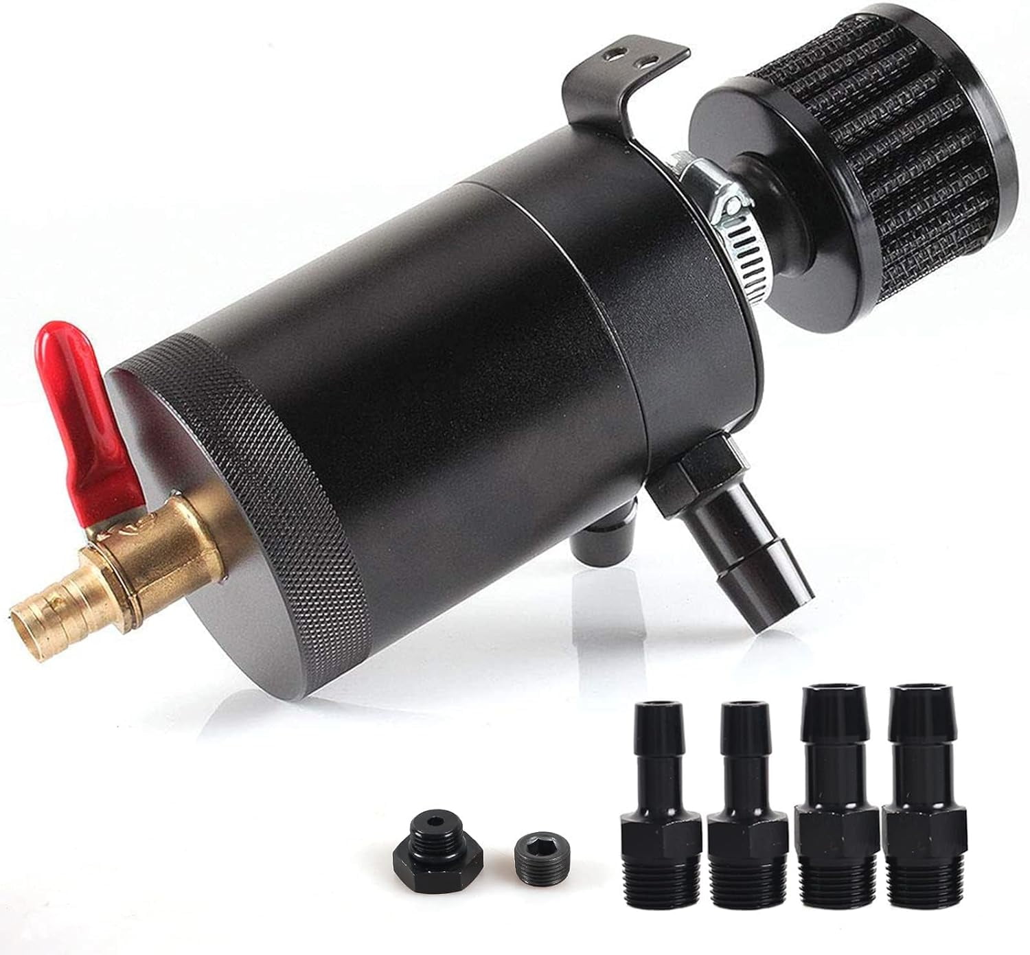 Oil Catch Can Kit with 4 Adapters + Breather Filter Drain Valve Plug 2 ...