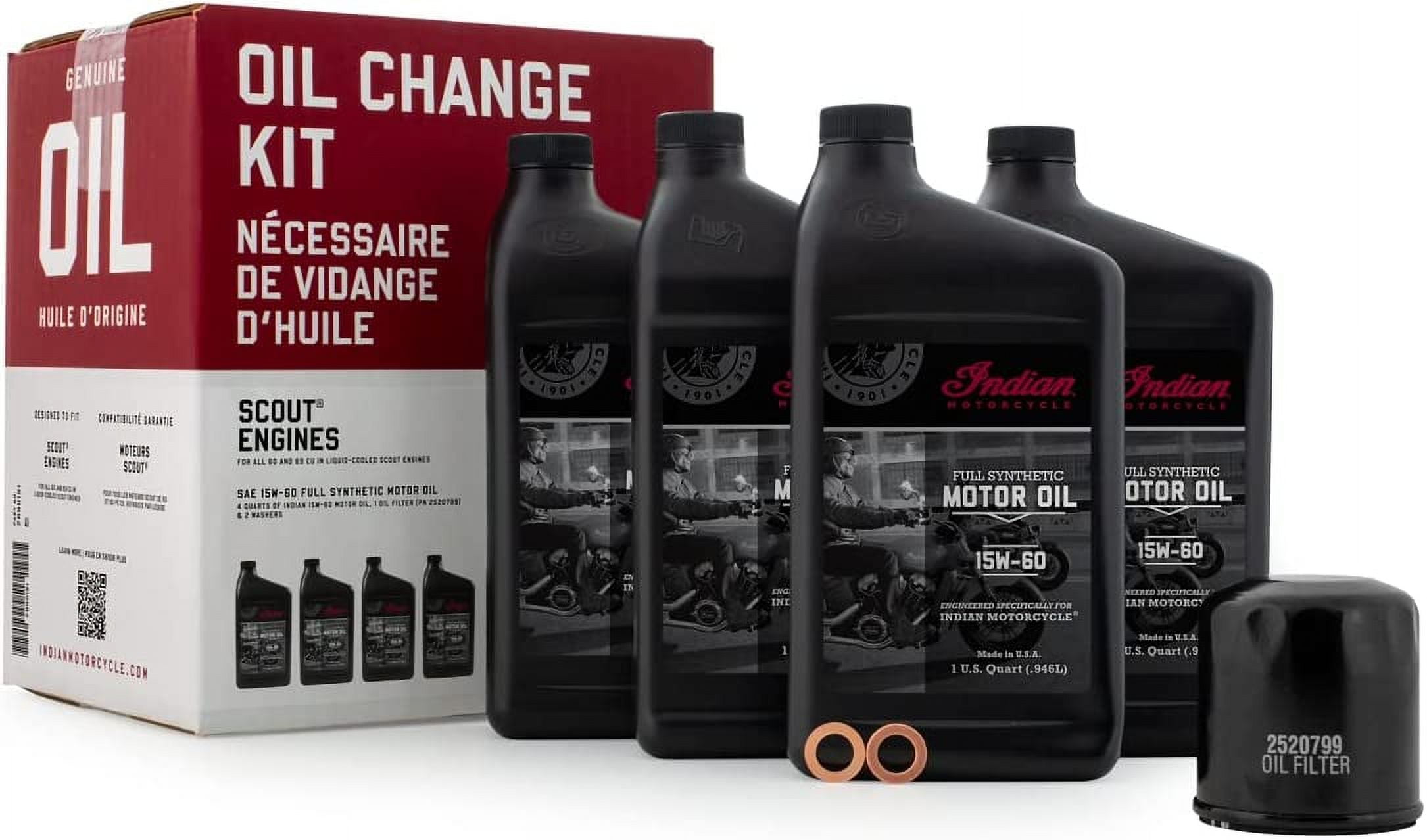 Oil Change Kit for All 60 & 69 Cu In Liquid-Cooled Scout Engines, 4 Quarts 15W-60 Full Synthetic ...