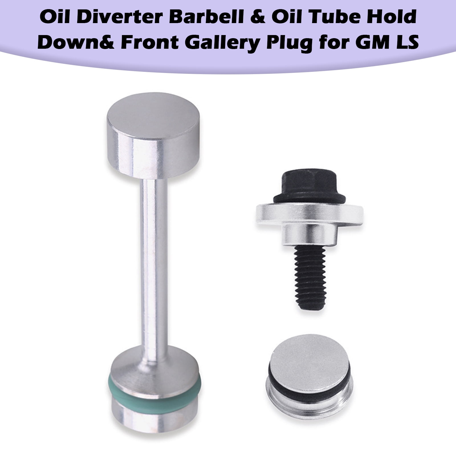 Oil Diverter Barbell & Oil Tube Hold Down& Front Gallery Plug for GM LS ...