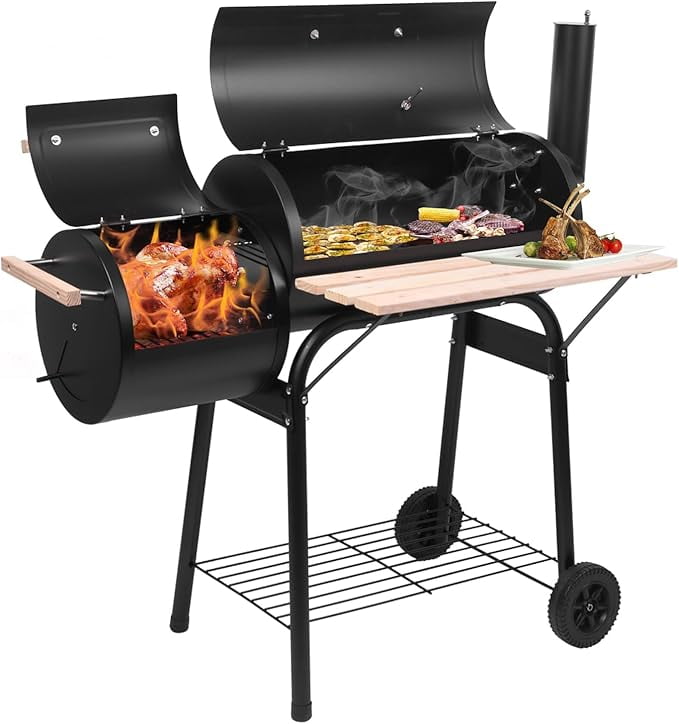 Oil Drum Charcoal Furnace Grill & High-Temperature Offset Smoker ...