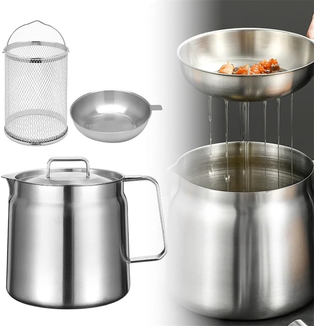 Oil Filter Pot, 304 Stainless Steel Heavy Duty Bacon Grease Container ...