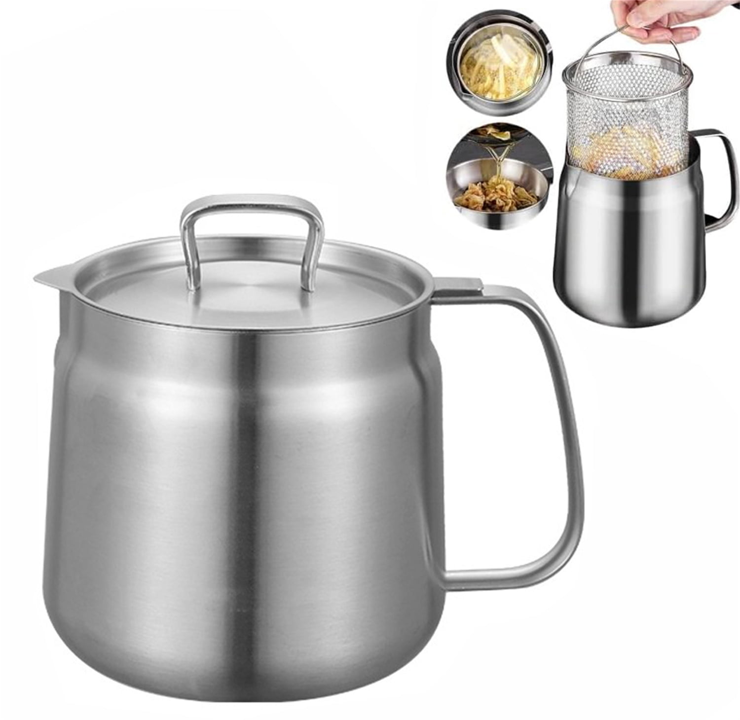 Oil Filter Pot with Mesh Strainer,Bexikou 1.5 L Stainless Steel Large ...