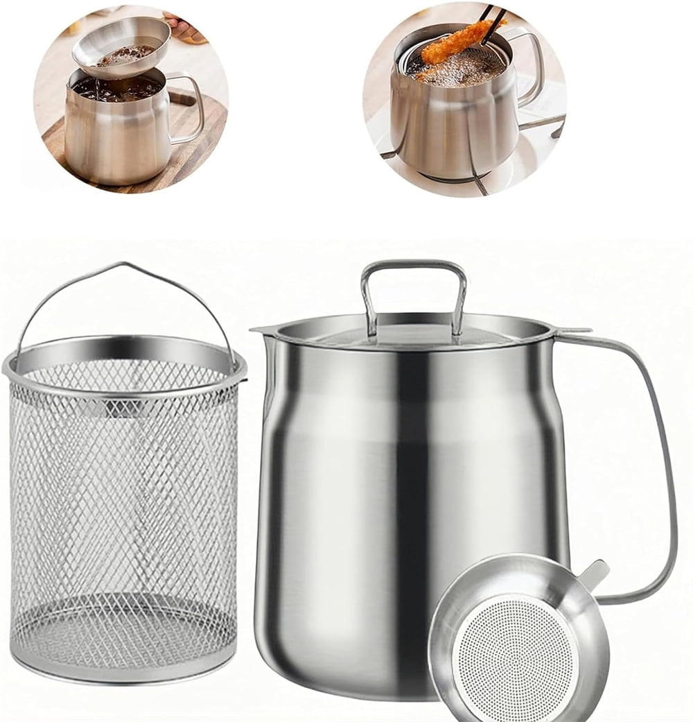 Oil Filter Pot, Stainless Steel Frying Oil Storage Can, Versatile Oil ...