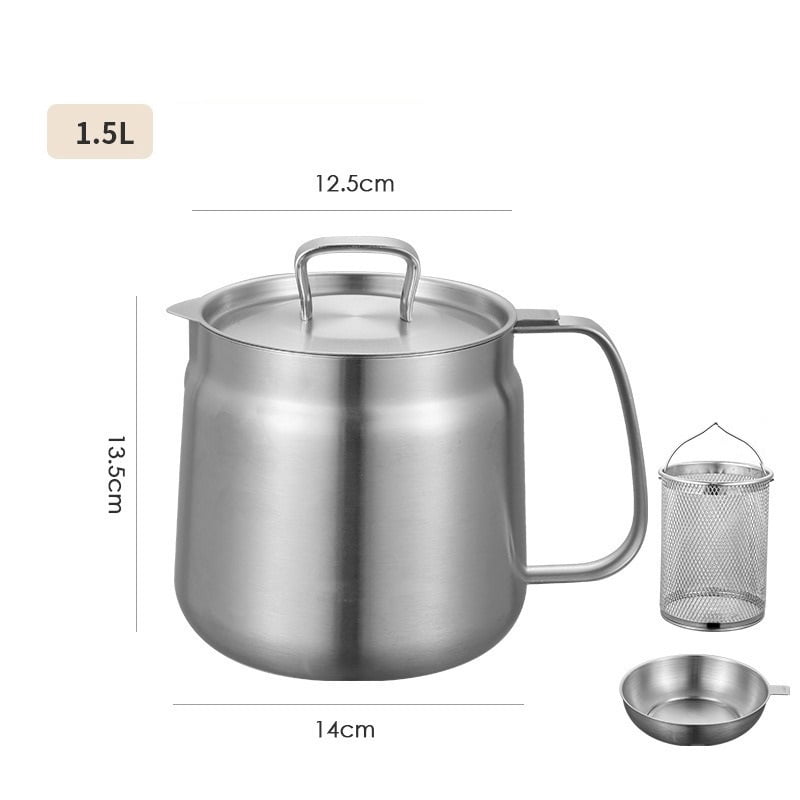 Oil Filter Pot Stainless Steel Oil Strainer Pot with Fine Mesh Strainer ...