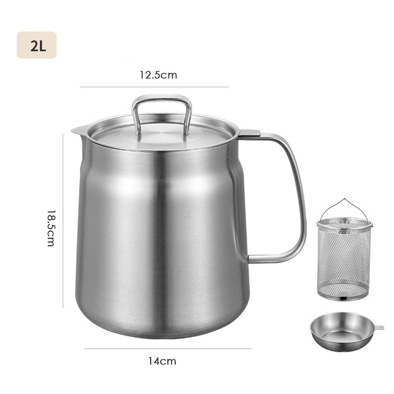 Oil Filter Pot Stainless Steel Oil Strainer Pot with Fine Mesh Strainer ...