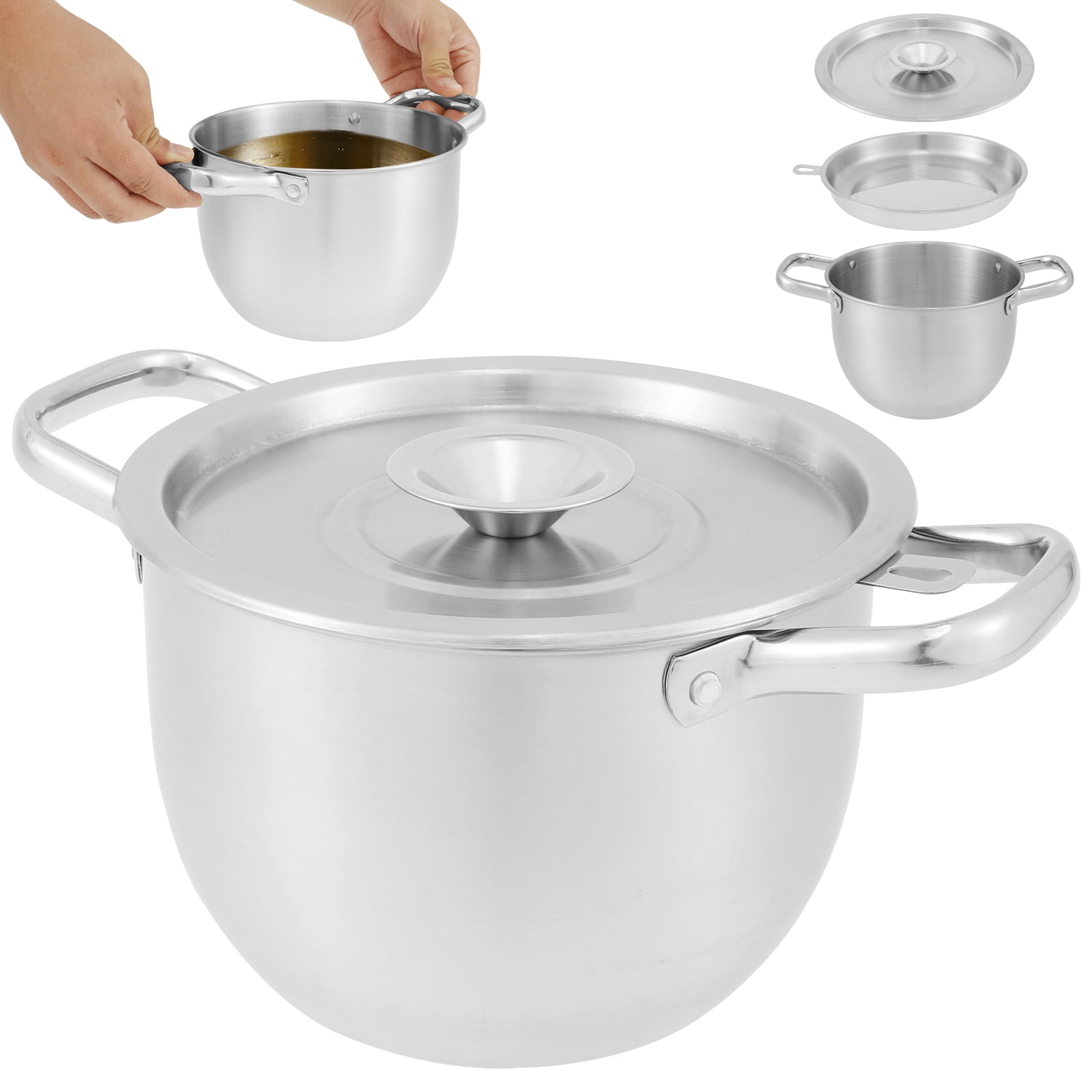 Oil Filter Pot with Strainer 2.8L Oil Strainer Pot with Lid Stainless ...