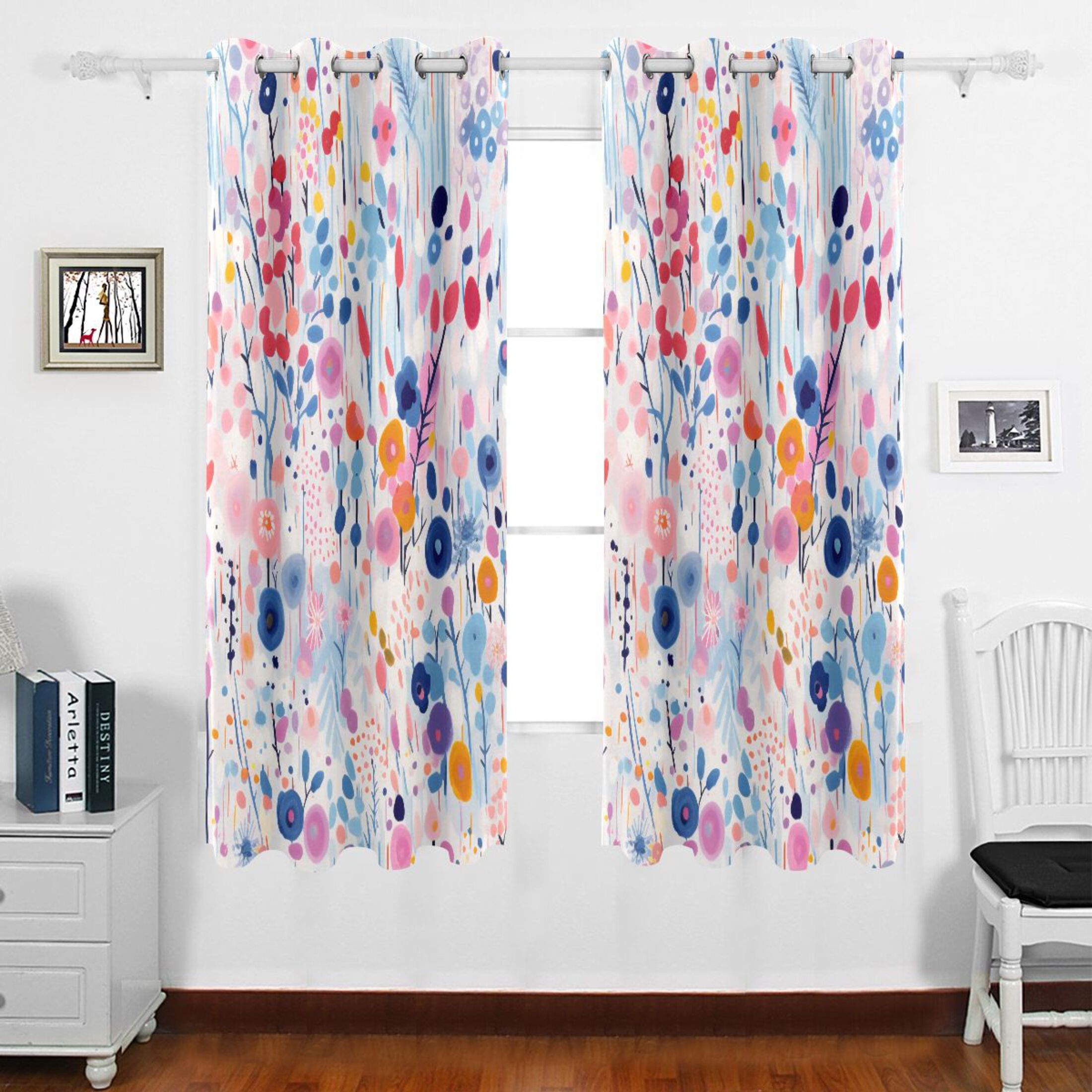 Oil Flowers Paint Grommet Blackout Curtains Thermal Insulated Window ...