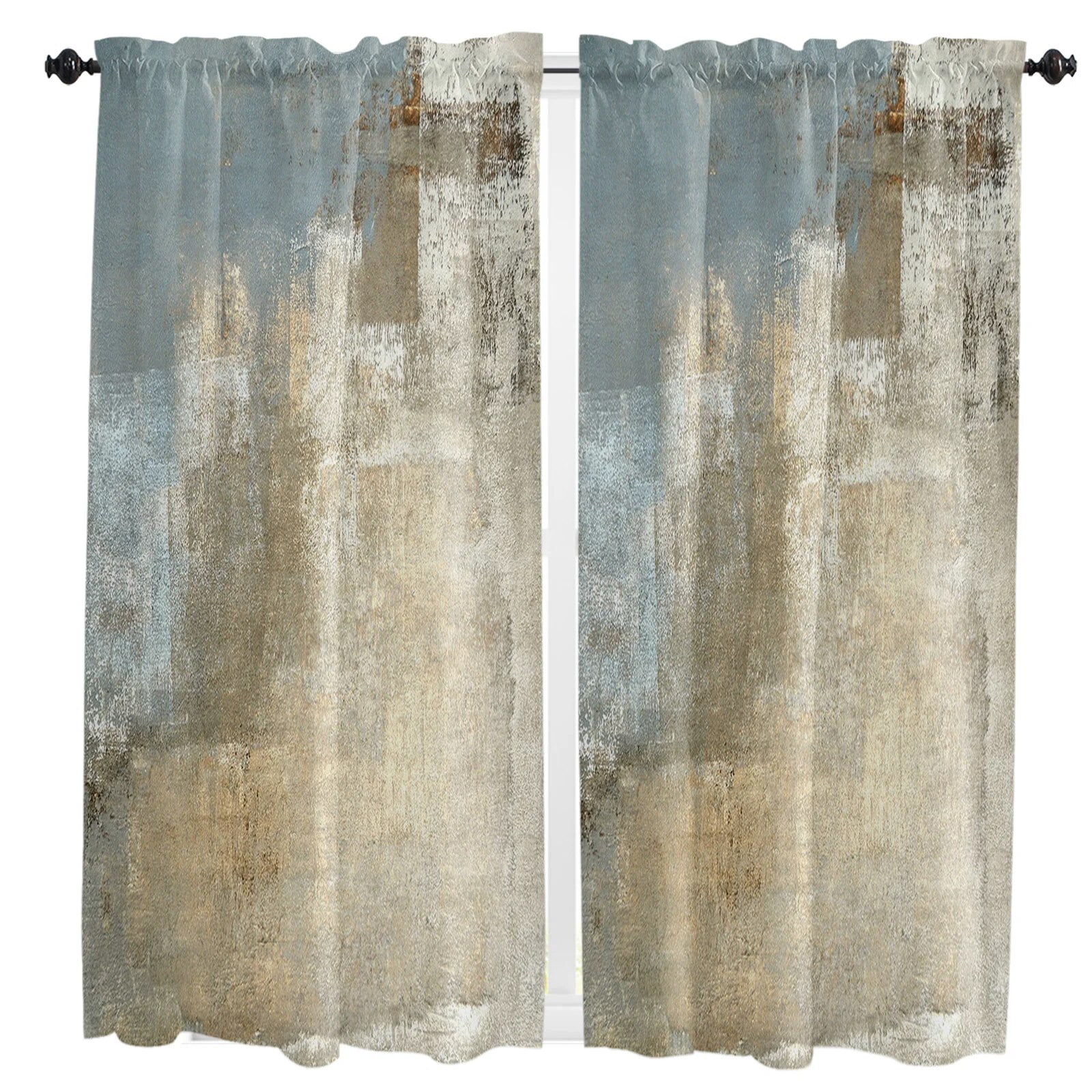 Oil Painting Abstract Art Small Curtain Rod Pocket Short Curtains Half ...