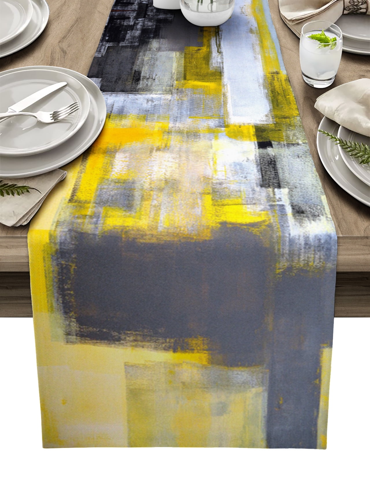 Oil Painting Abstract Geometric Aqua Table Runner ration Home r Dinner ...