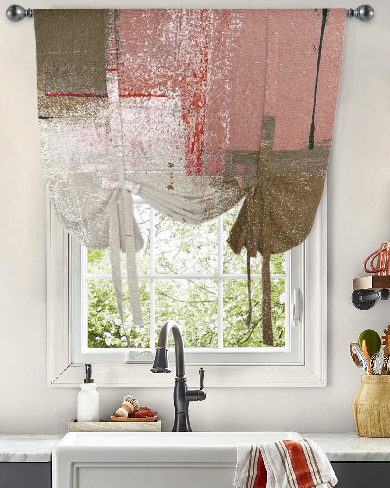 Oil Painting Abstract Geometric Light Red Curtains for Living Room ...