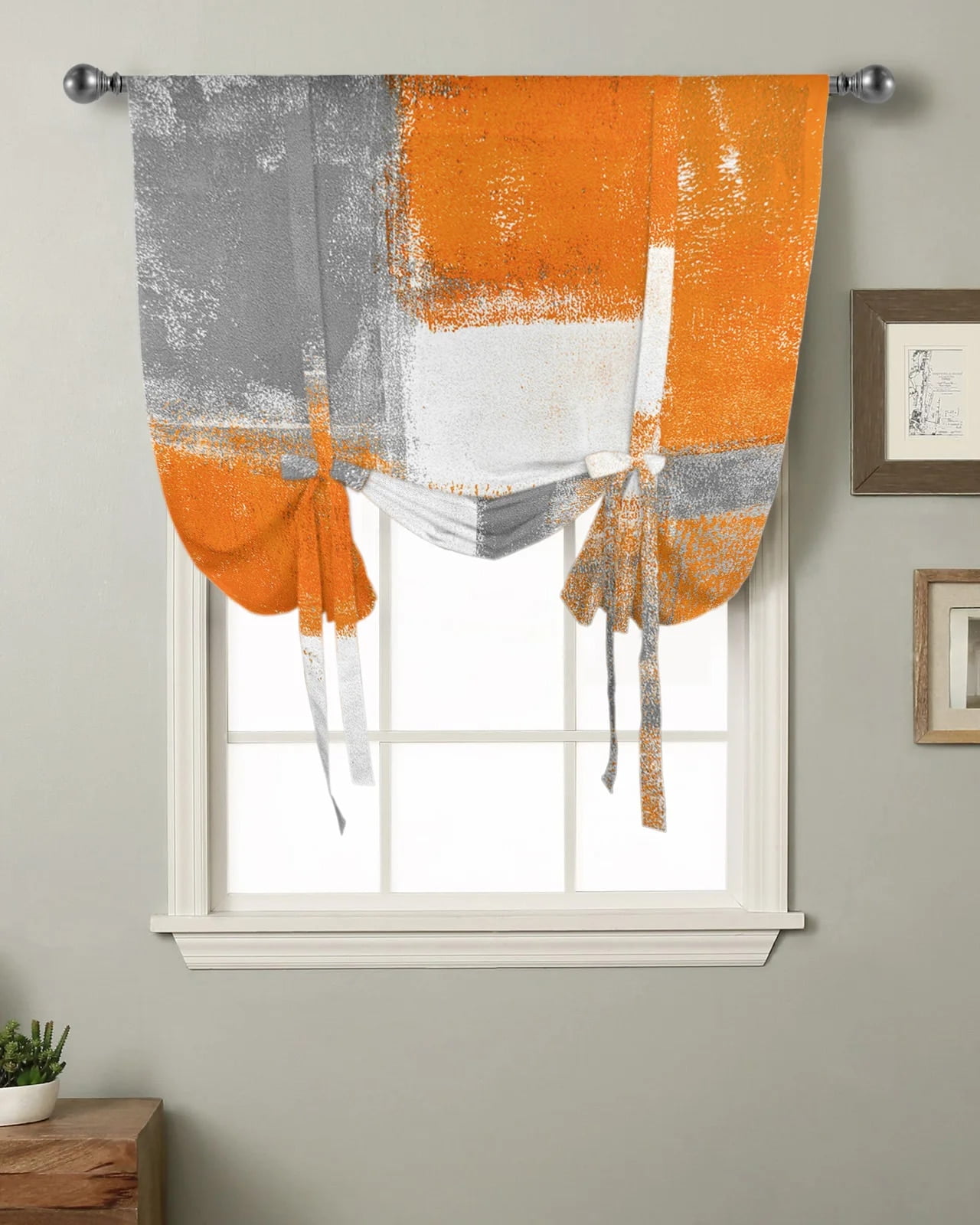 Oil Painting Abstract Geometric Orange Gray Kitchen Short Window ...