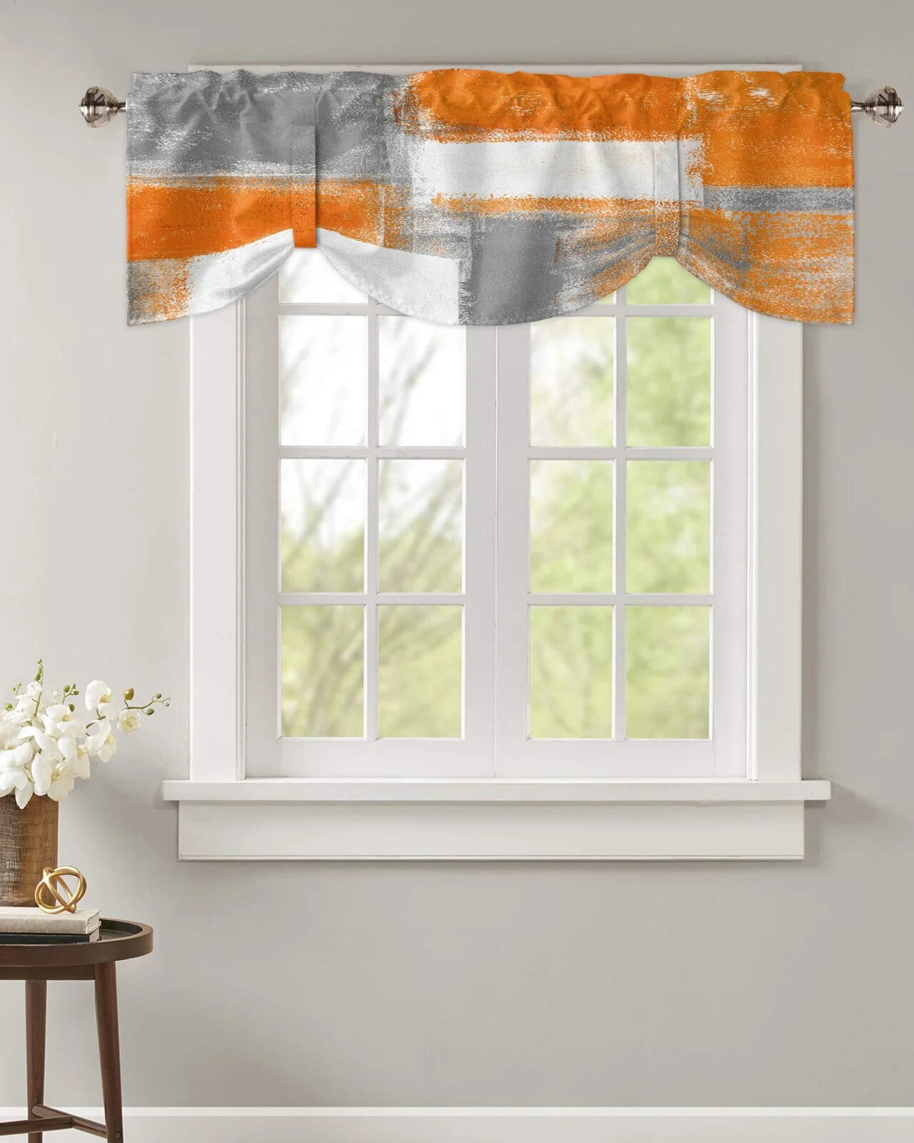 Oil Painting Abstract Geometric Orange Window Valance Curtain Kitchen ...