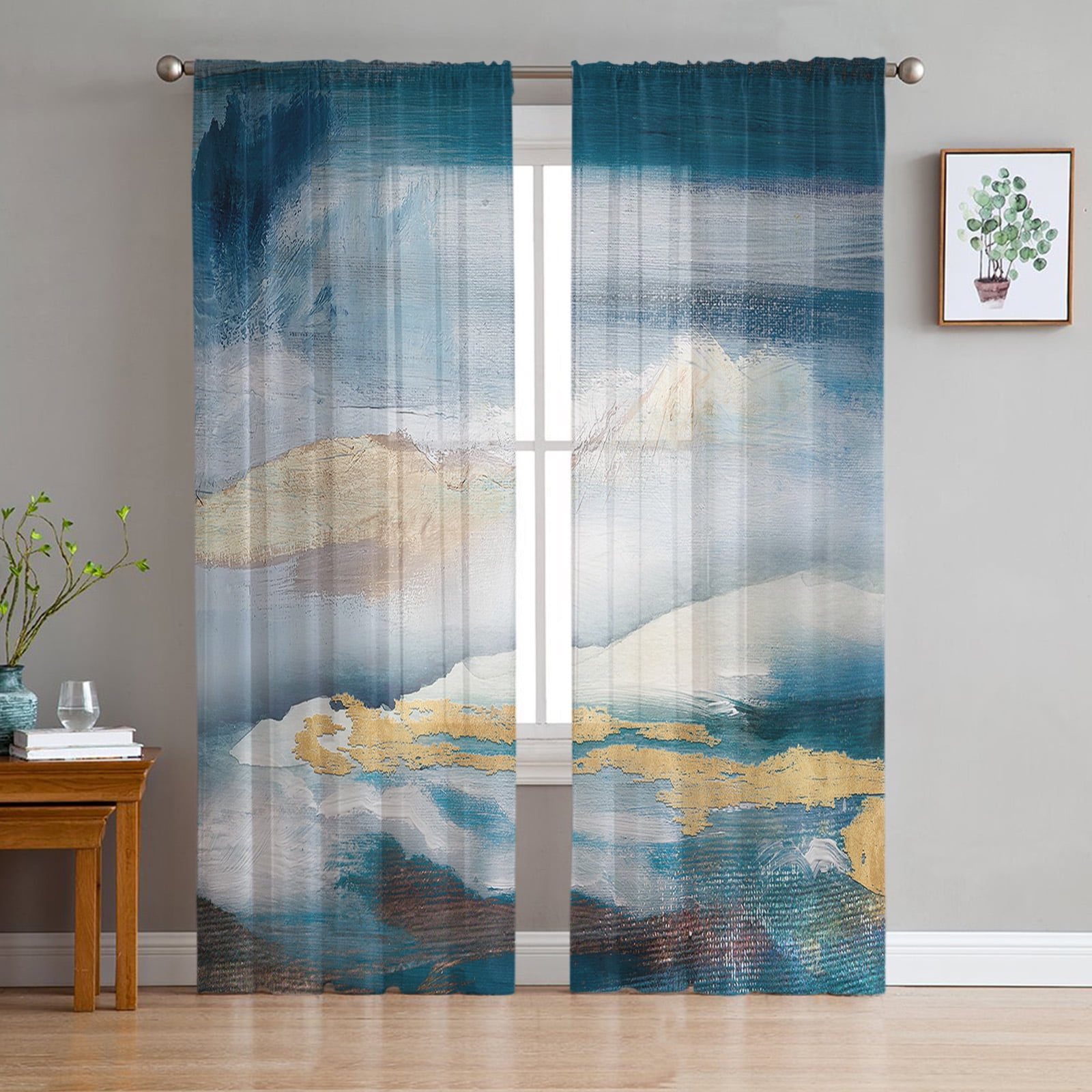 Oil Painting Abstract Texture Pink Bedroom Transparent Sheer Curtains ...