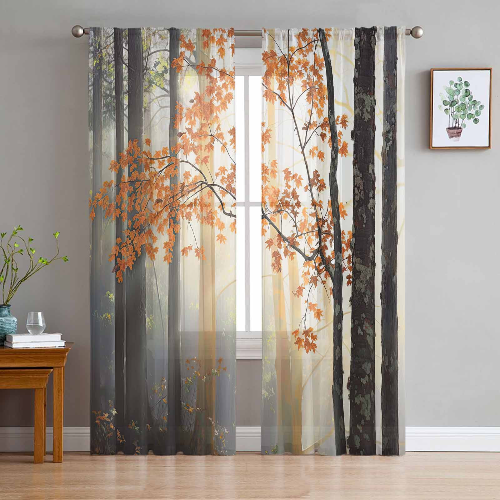 Oil Painting Abstract Tree Sheer Tulle Curtains for Living Room Valance ...