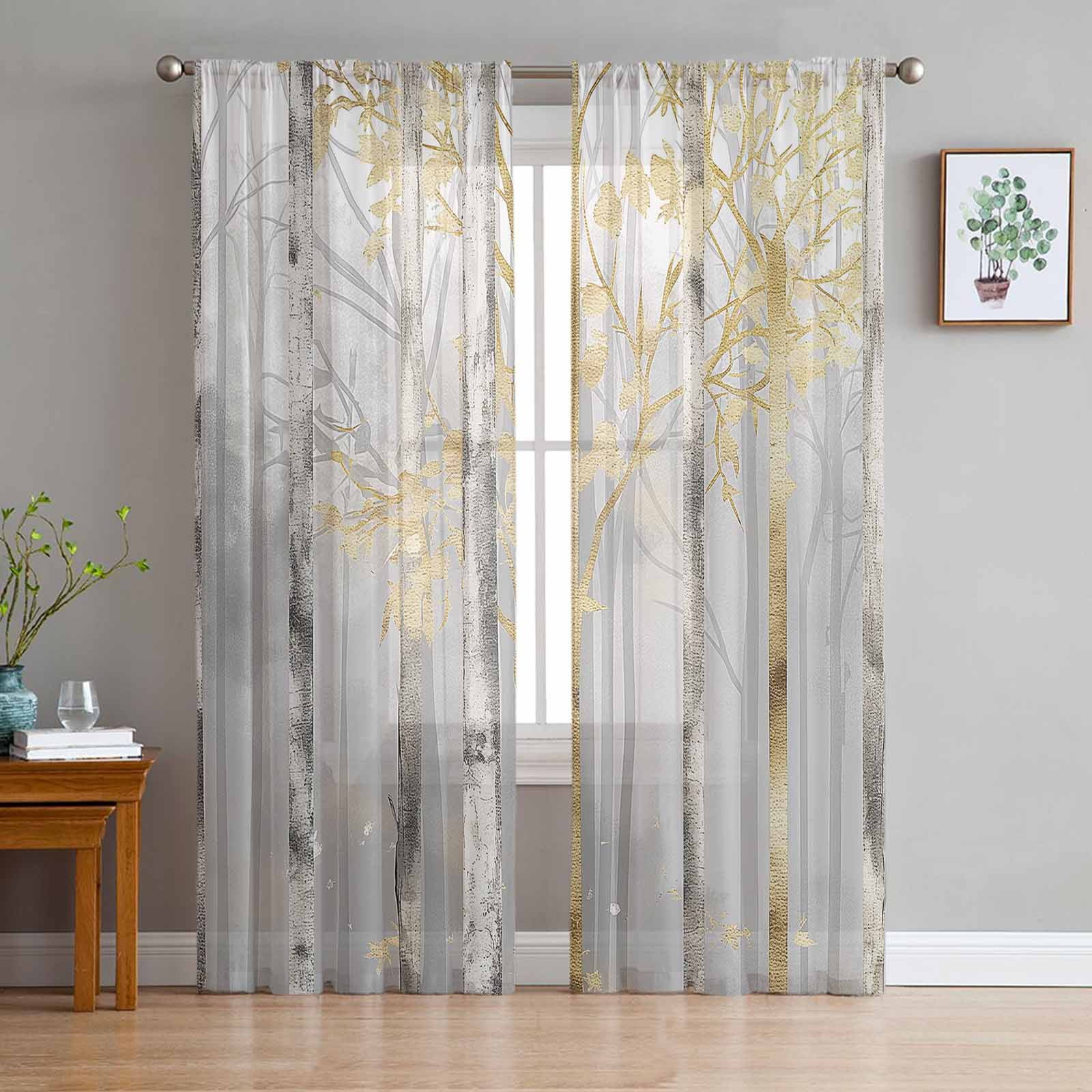 Oil Painting Abstract Tree Sunset Tulle Window Curtains for Bedroom ...