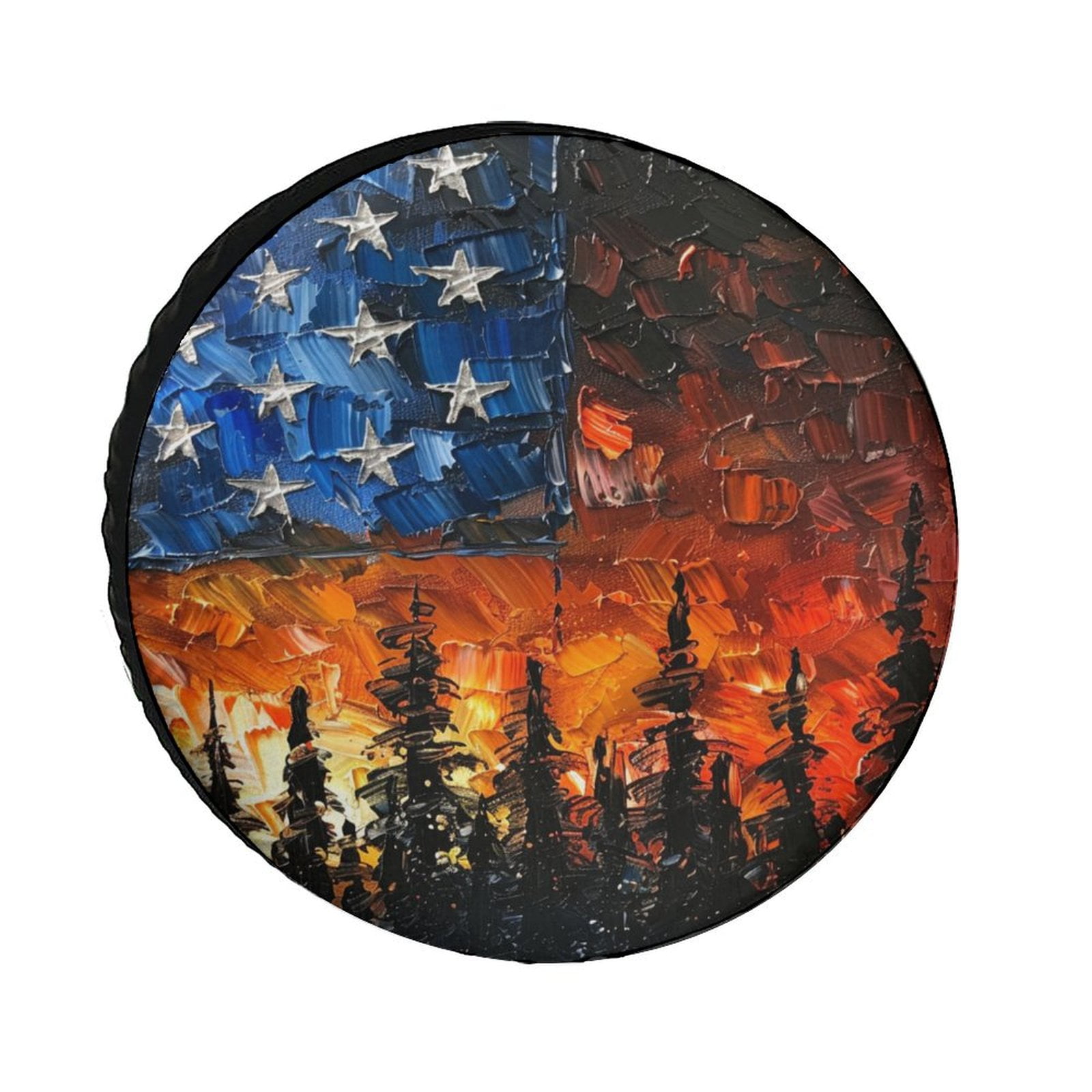 Oil Painting American Flag with Forest Heavy Duty Spare Tire Cover ...