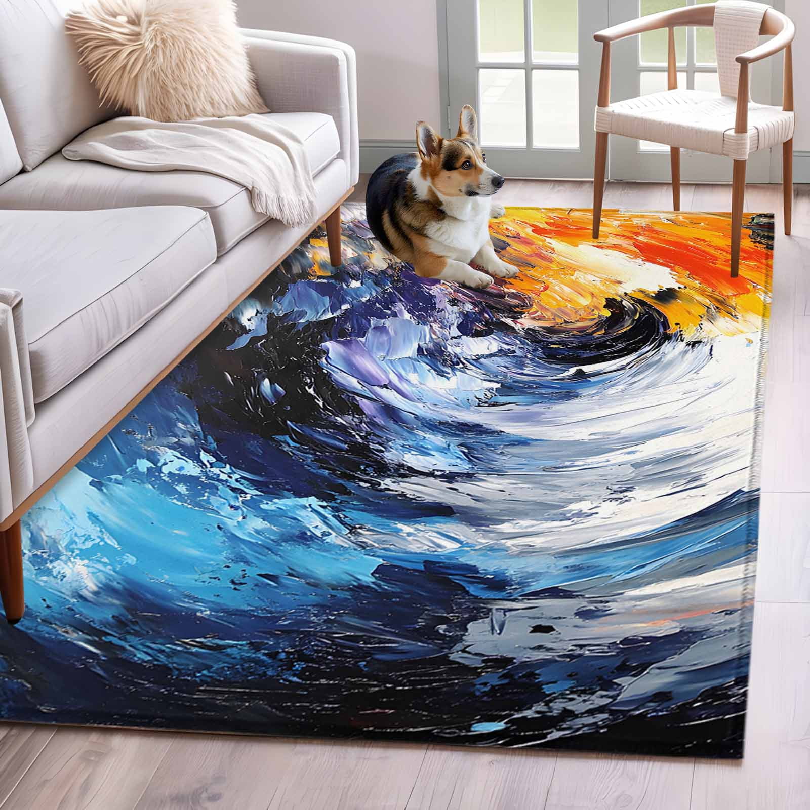 Oil Painting Area Rug 3x5 FT, Non Slip Entryway Bedside Carpet, Modern ...