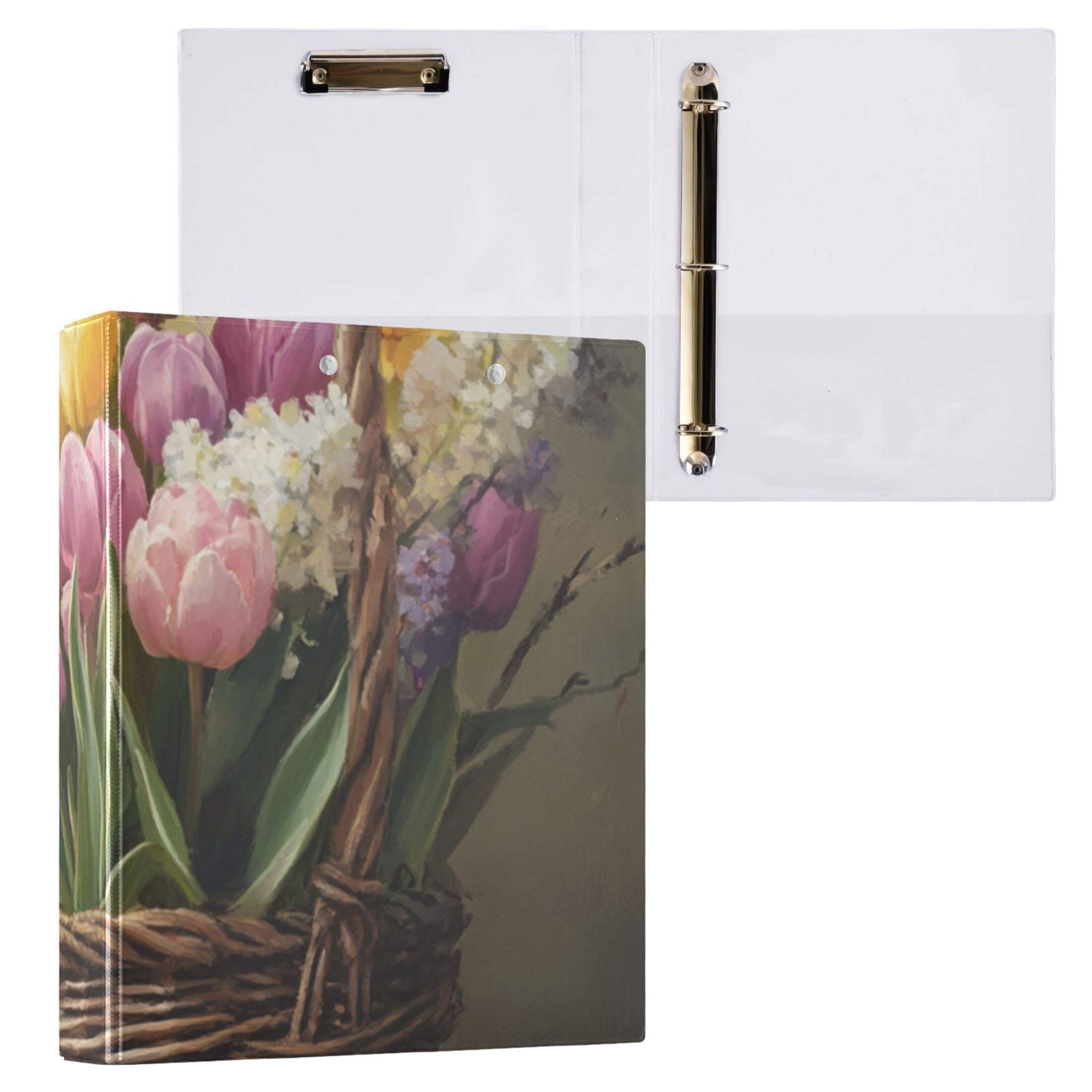 Oil Painting Basket Of Flowers Easter Eggs Round Ring Binder 3 Rings 1. ...