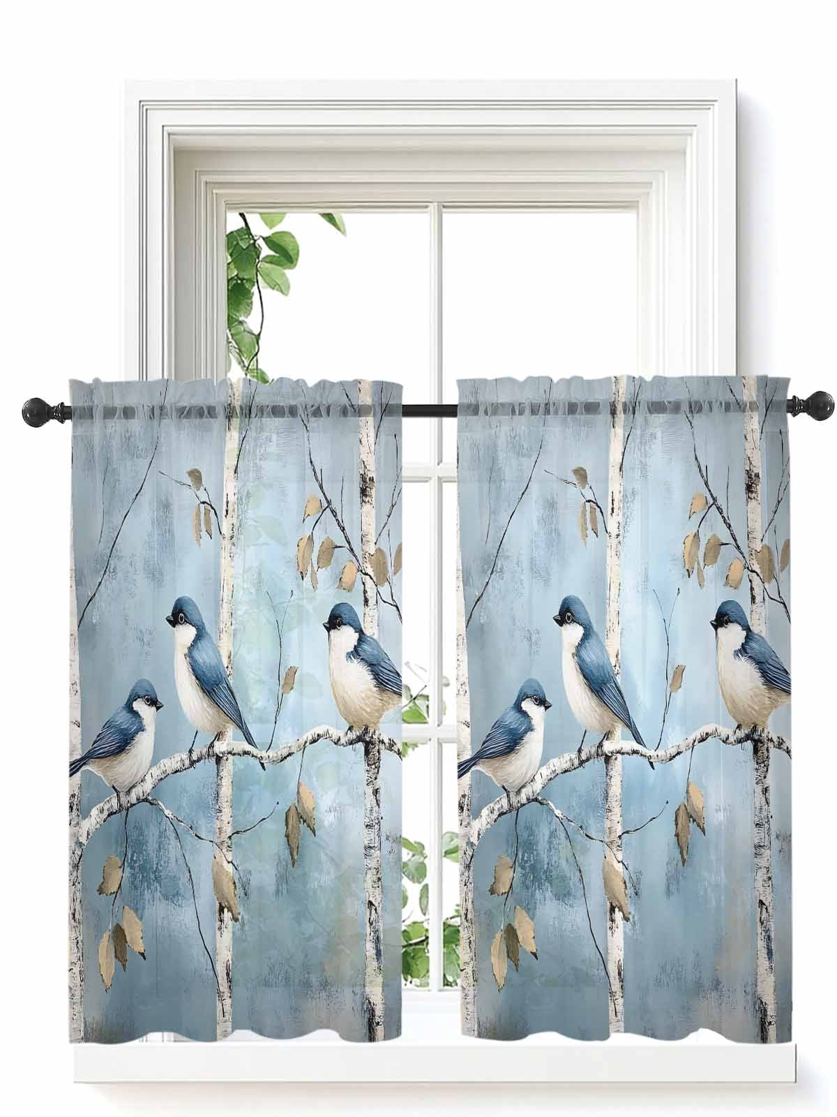 Oil Painting Birds Curtains 45 Inch Length, Sheer Curtains for Bedroom ...