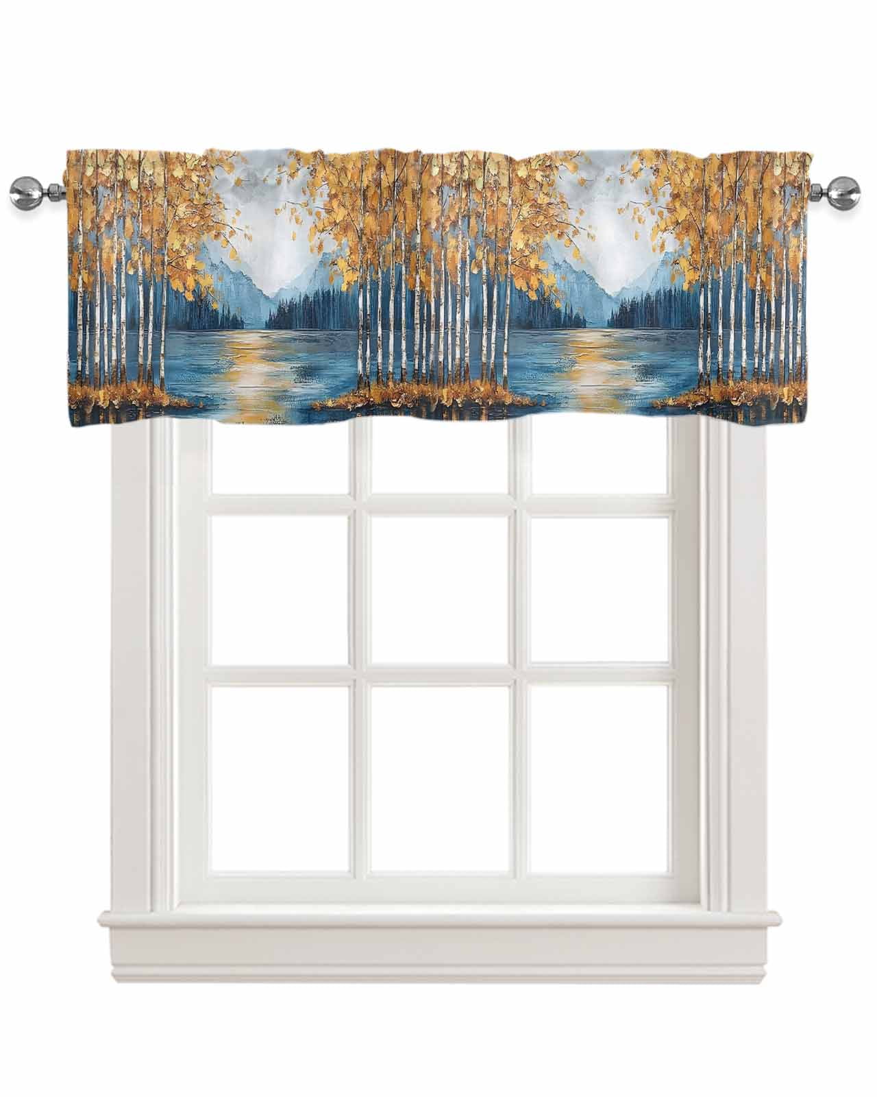 Oil Painting Blue Yellow Kitchen Valances for Windows Farmhouse Linen ...