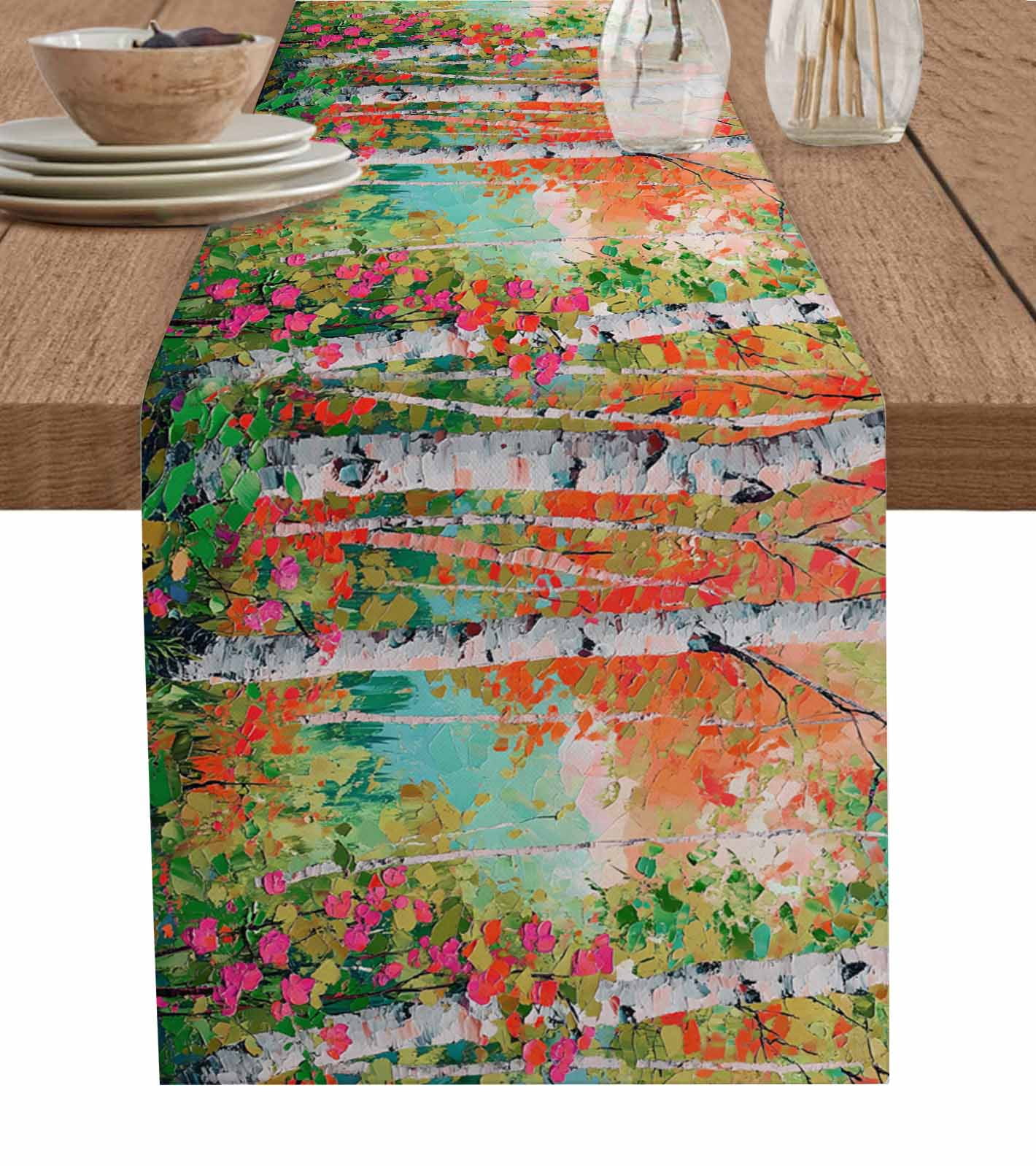 Oil Painting Burlap Cotton Table Runner 14x72 Inches Long, Modern ...