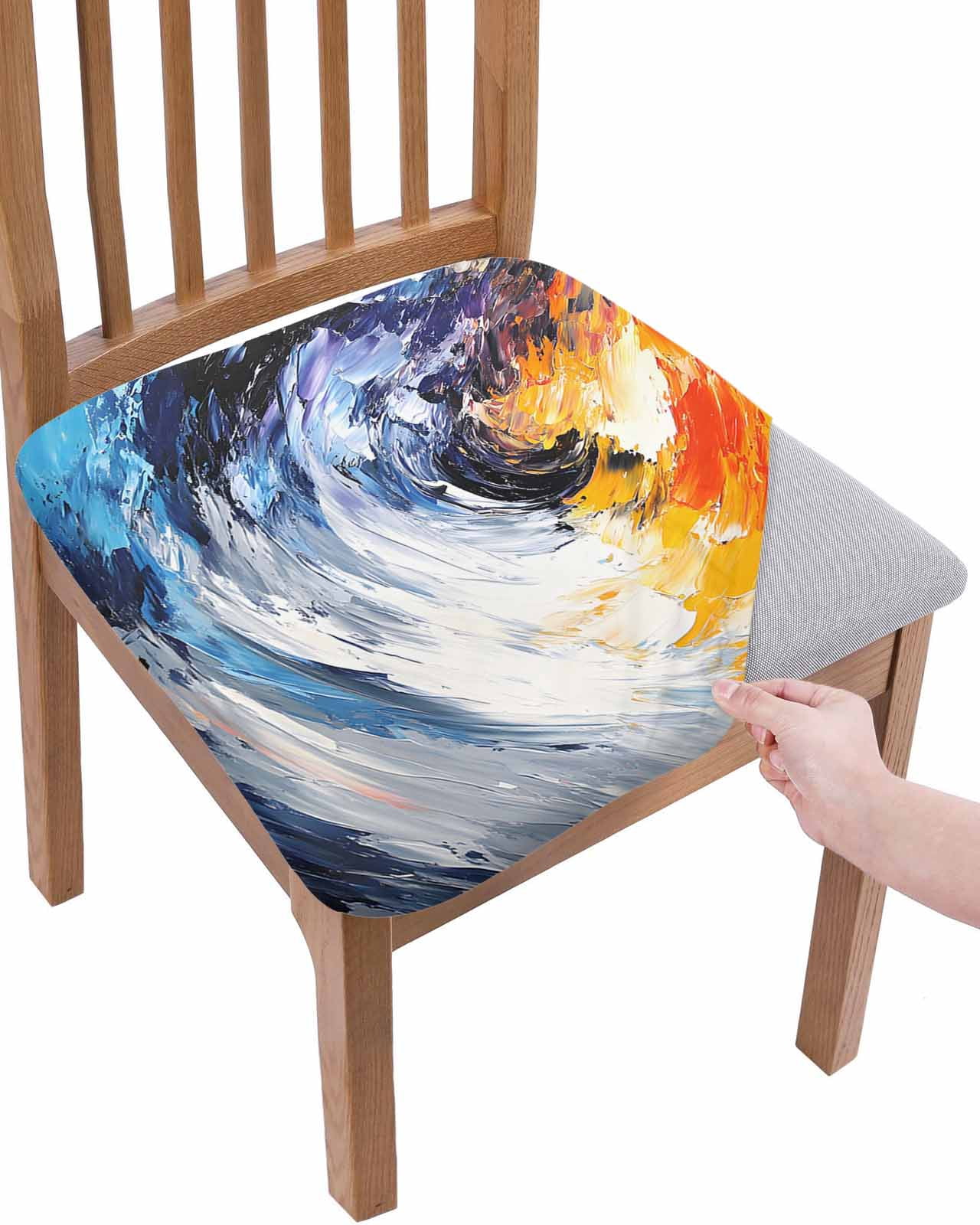 Oil Painting Chair Seat Covers for Dining Room Stretch Chair Seat ...