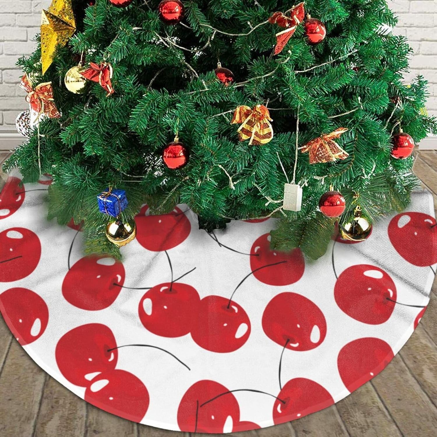 Oil Painting Cherry Christmas Tree Skirt 48 Inch Christmas Tree ...