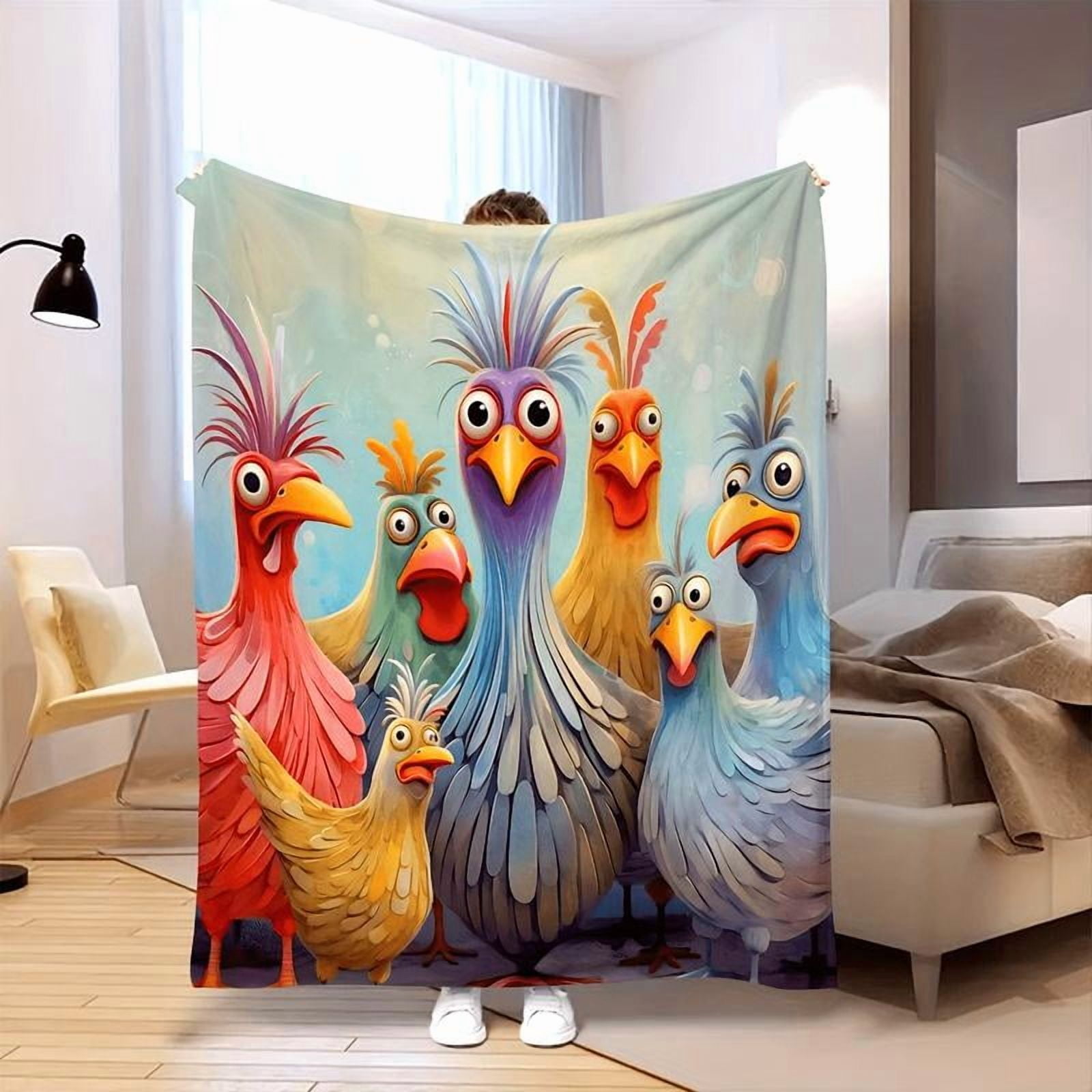 Oil Painting Chicken Pattern Digital Printed Flannel Shawl Blanket ...