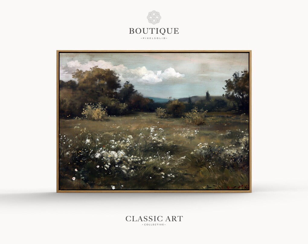 Oil Painting Of Country Side Wildflower Field, Decor For Rustic ...