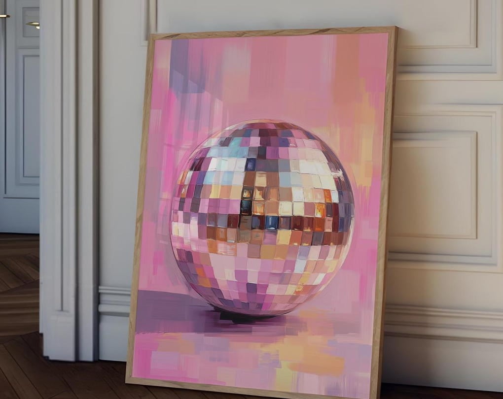 Oil Painting Disco Ball Wall Art Pink Disco Ball Print Aesthetic Party ...